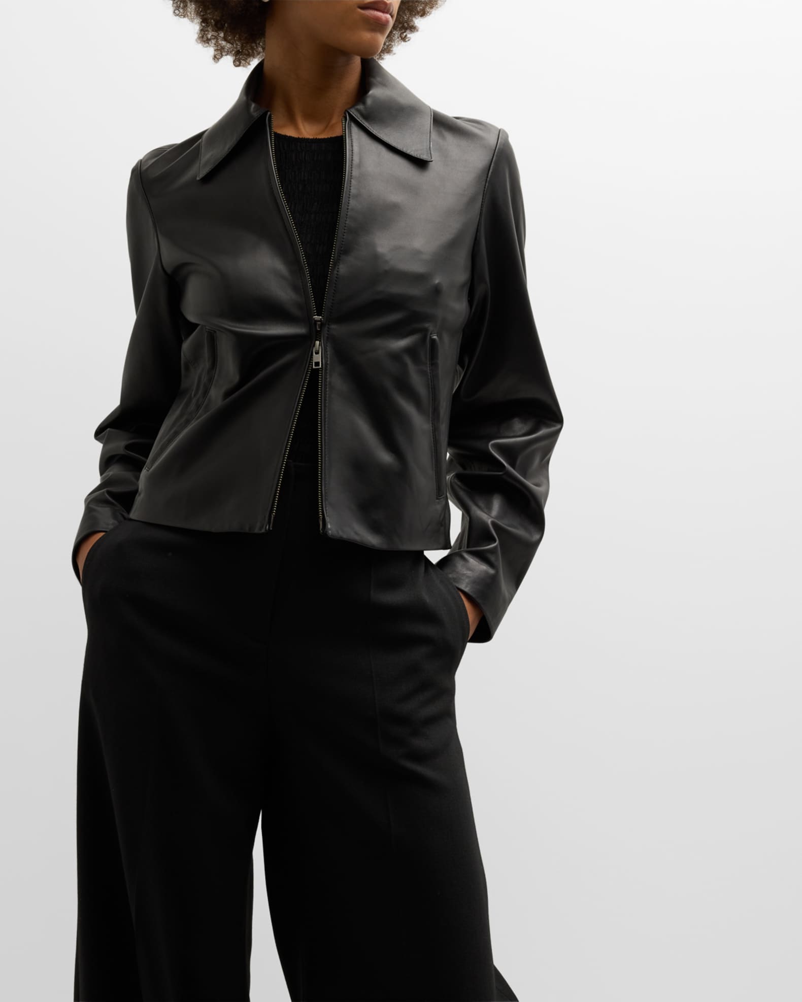 Vince Zip-Front Leather Jacket | Neiman Marcus