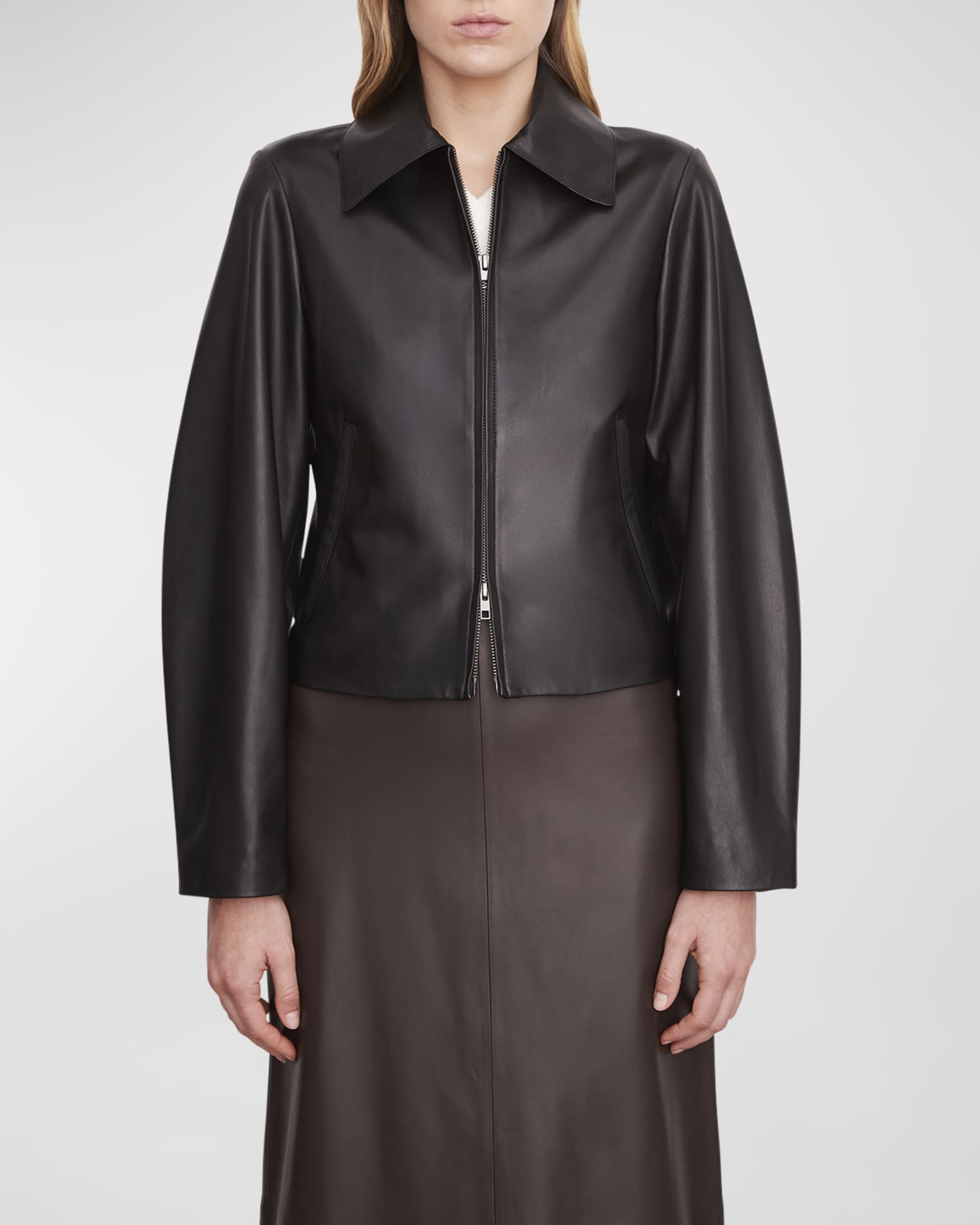 Vince Zip-Front Leather Jacket | Neiman Marcus