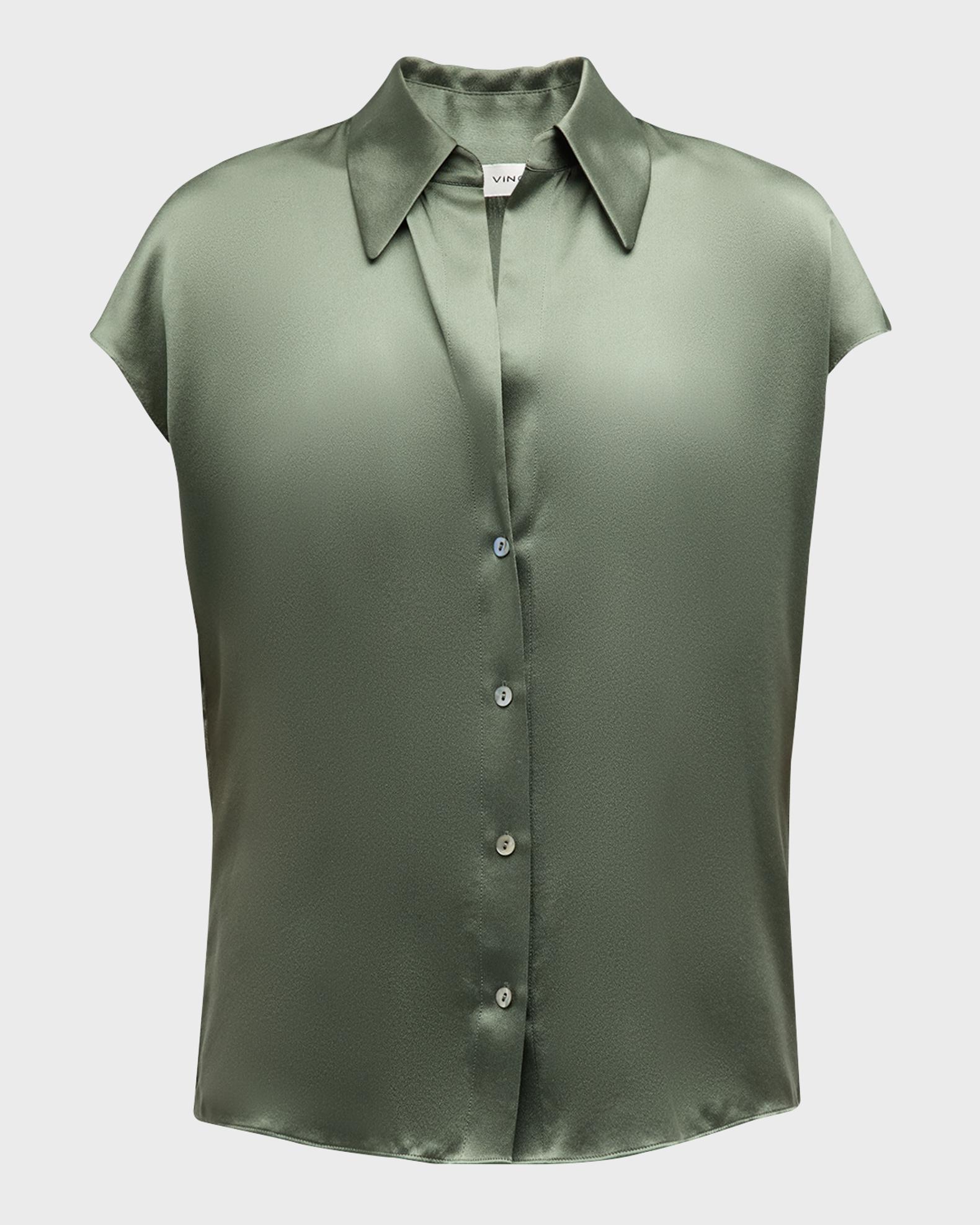 Cap-Sleeve Ruched-Back Silk Blouse | Neiman Marcus