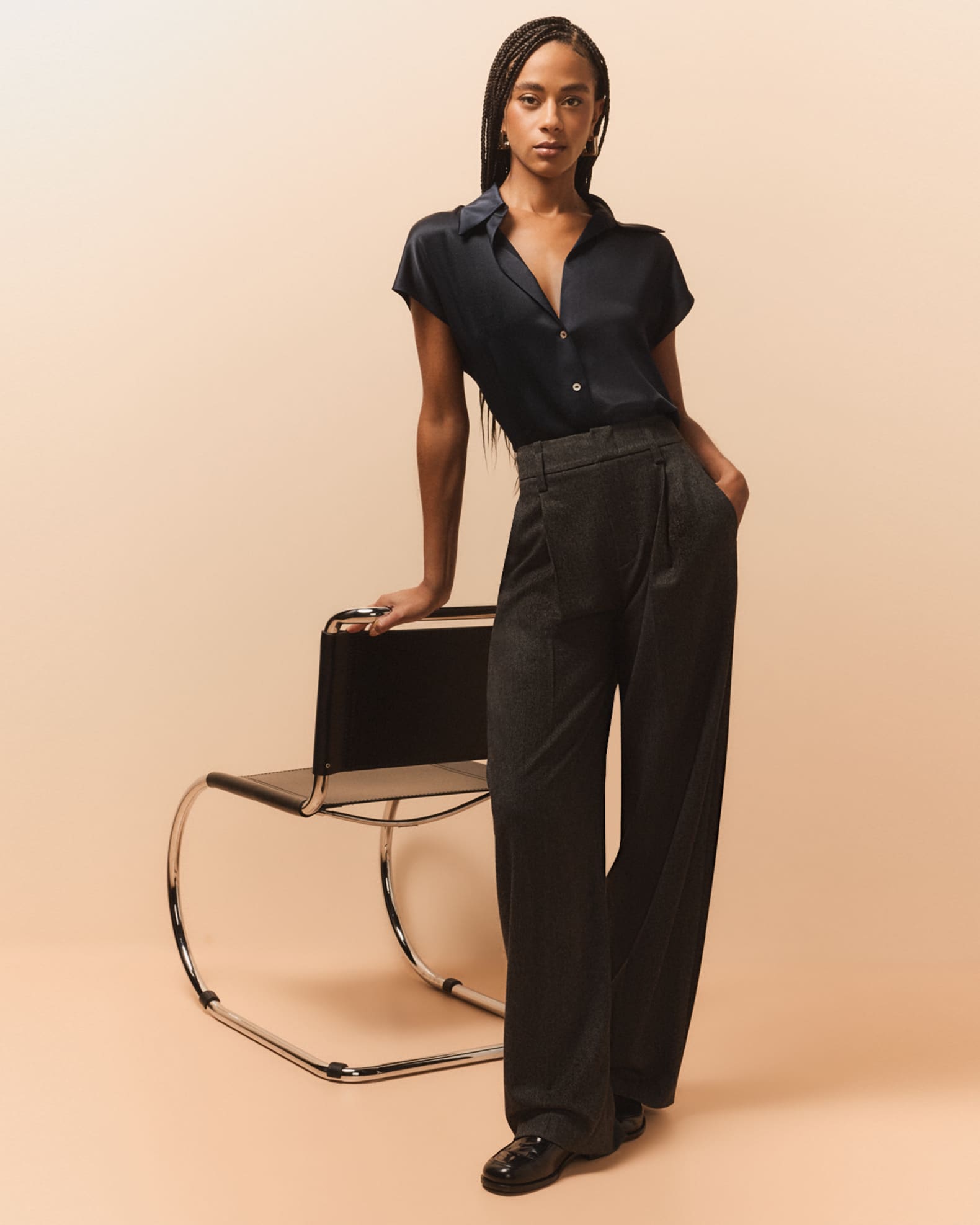 Cap-Sleeve Ruched-Back Silk Blouse | Neiman Marcus