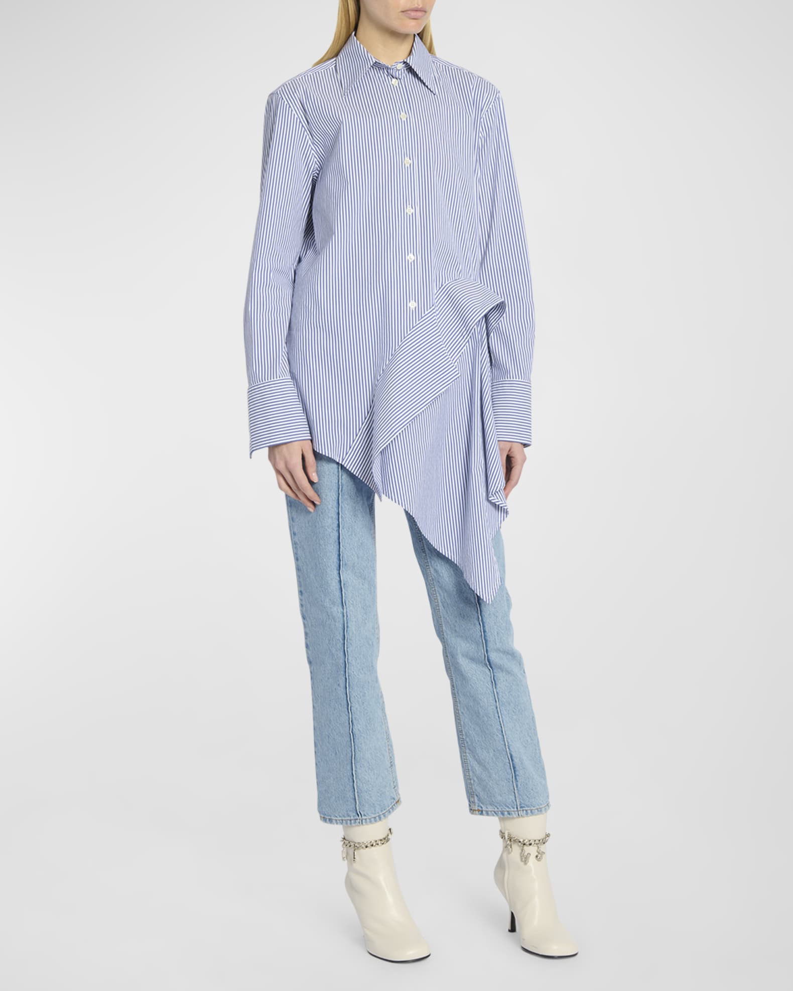 JW Anderson Deconstructed Asymmetric Drape Button-Front Shirt | Neiman Marcus