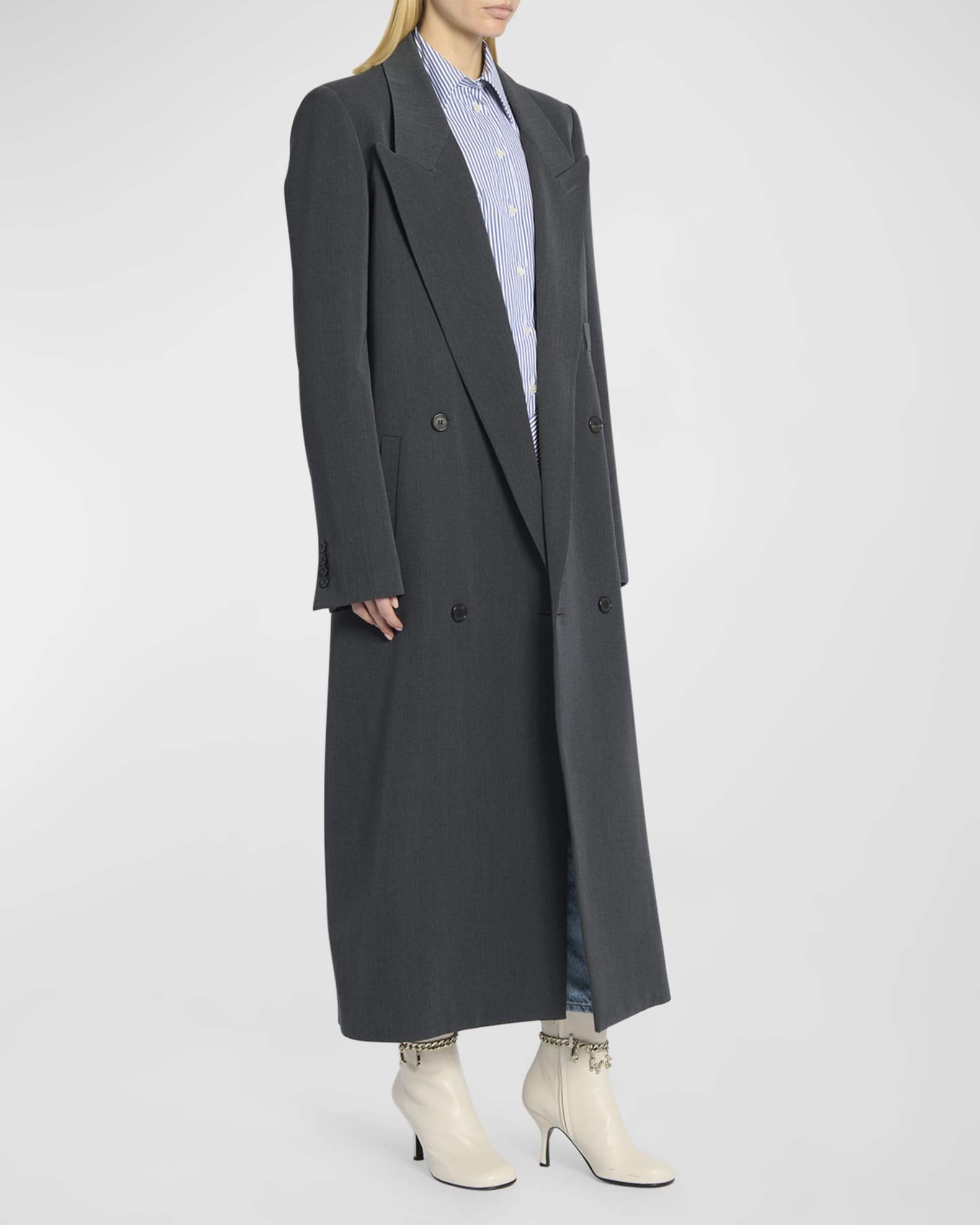 JW Anderson Longline Double-Breasted Wool Peacoat | Neiman Marcus