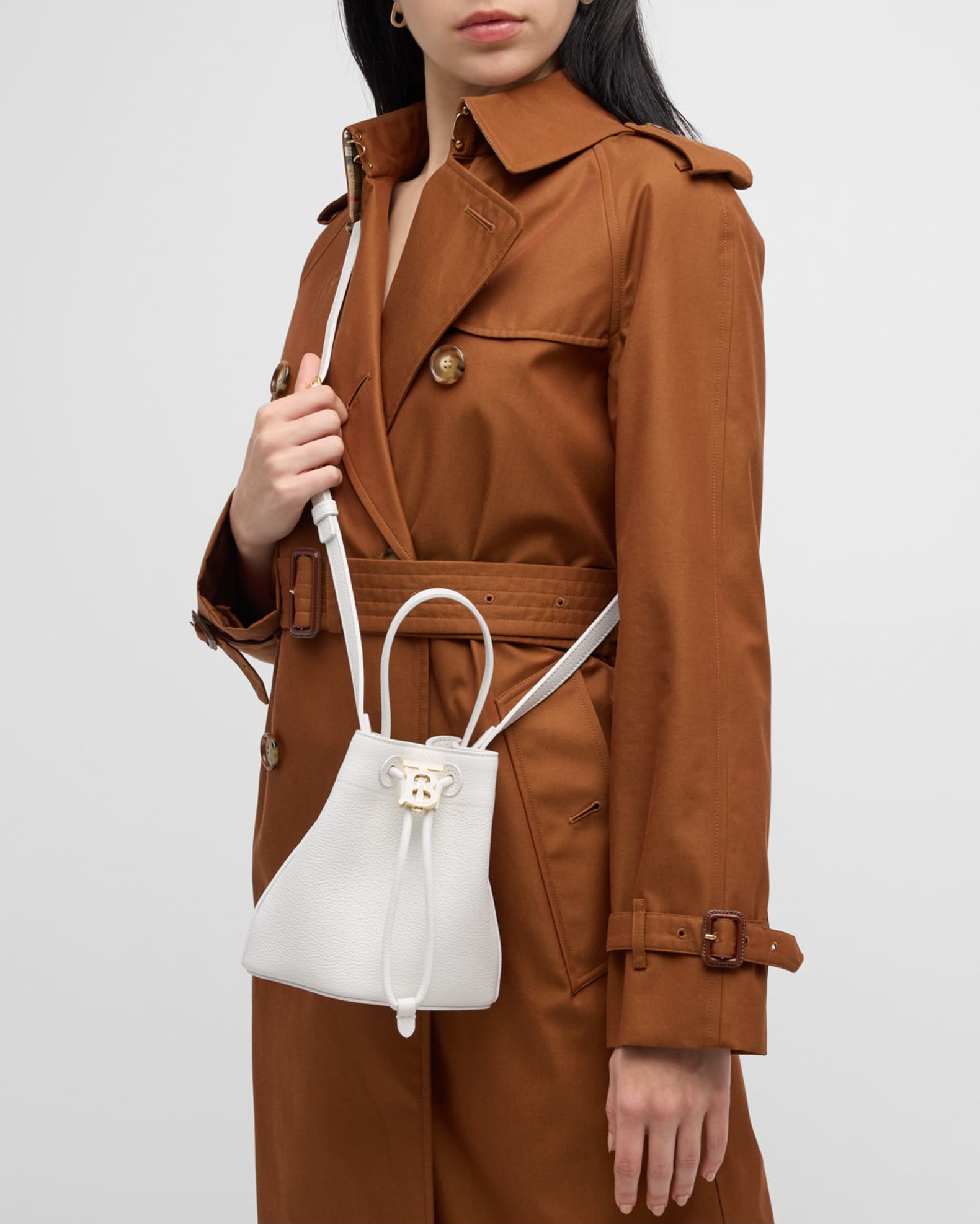 Burberry TB Drawstring Leather Bucket Bag | Neiman Marcus
