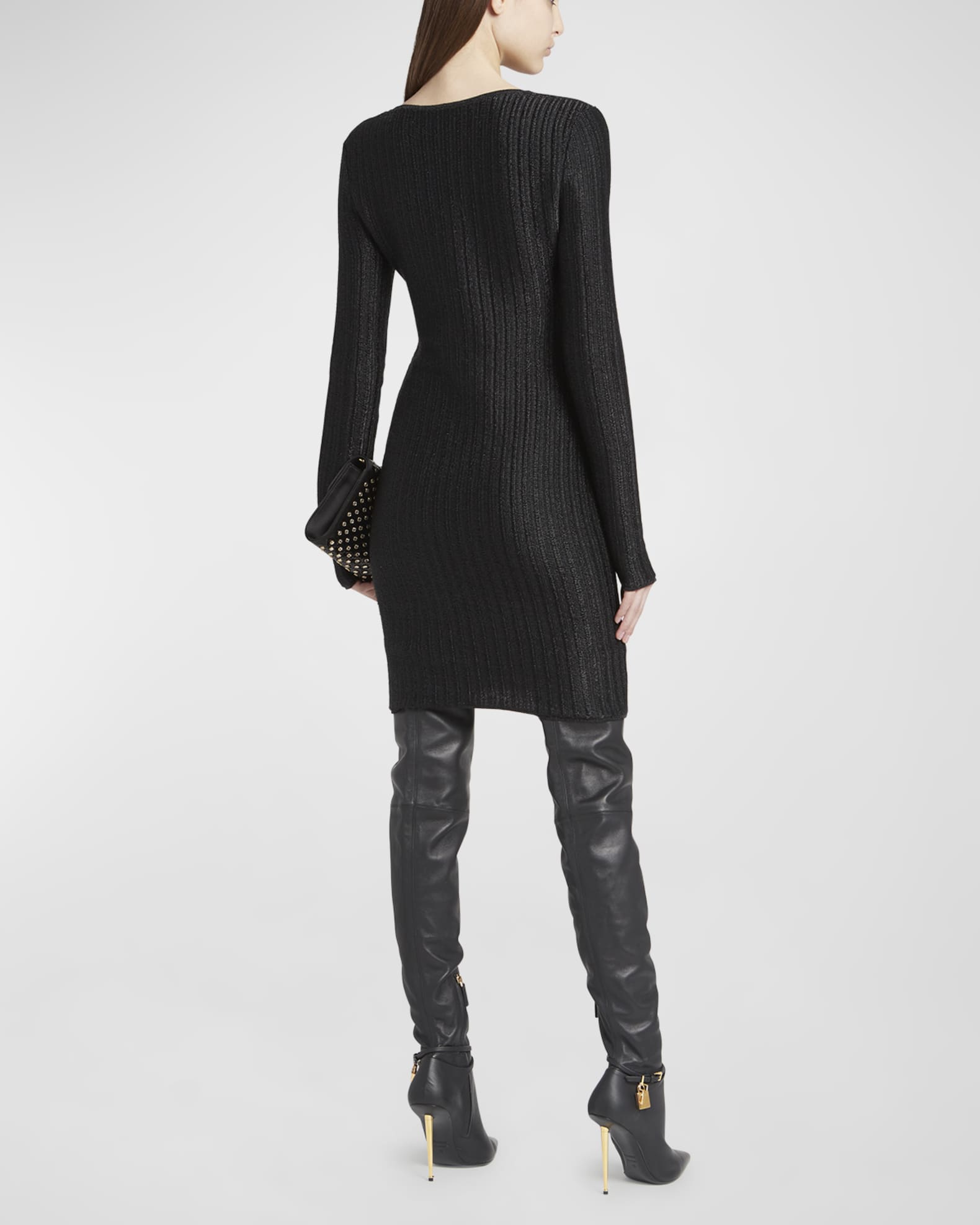 TOM FORD Metallic Wool Knit Dress with Front Cutouts | Neiman Marcus