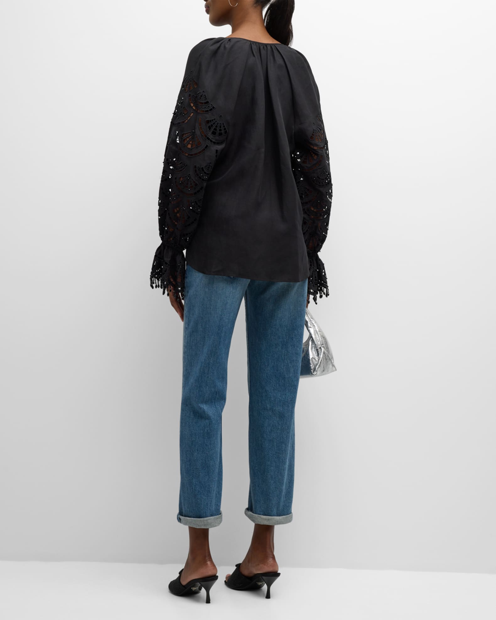 Kobi Halperin Simi Beaded Cutout Blouson-Sleeve Blouse | Neiman Marcus