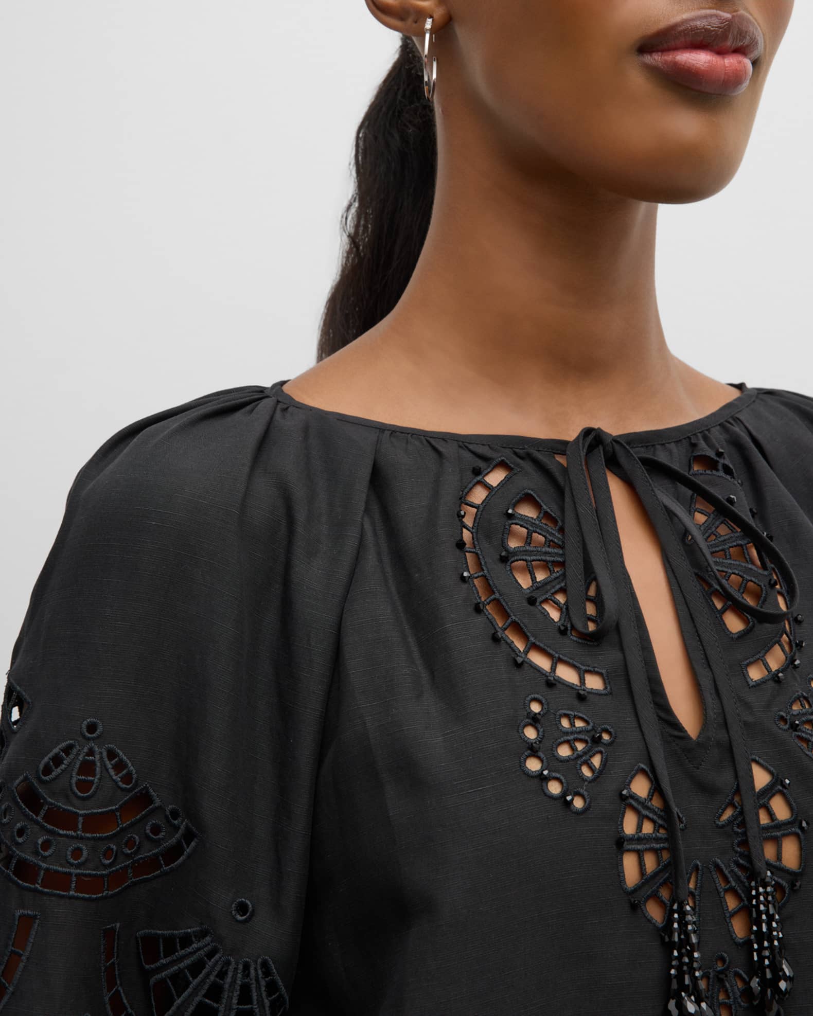 Kobi Halperin Simi Beaded Cutout Blouson-Sleeve Blouse | Neiman Marcus