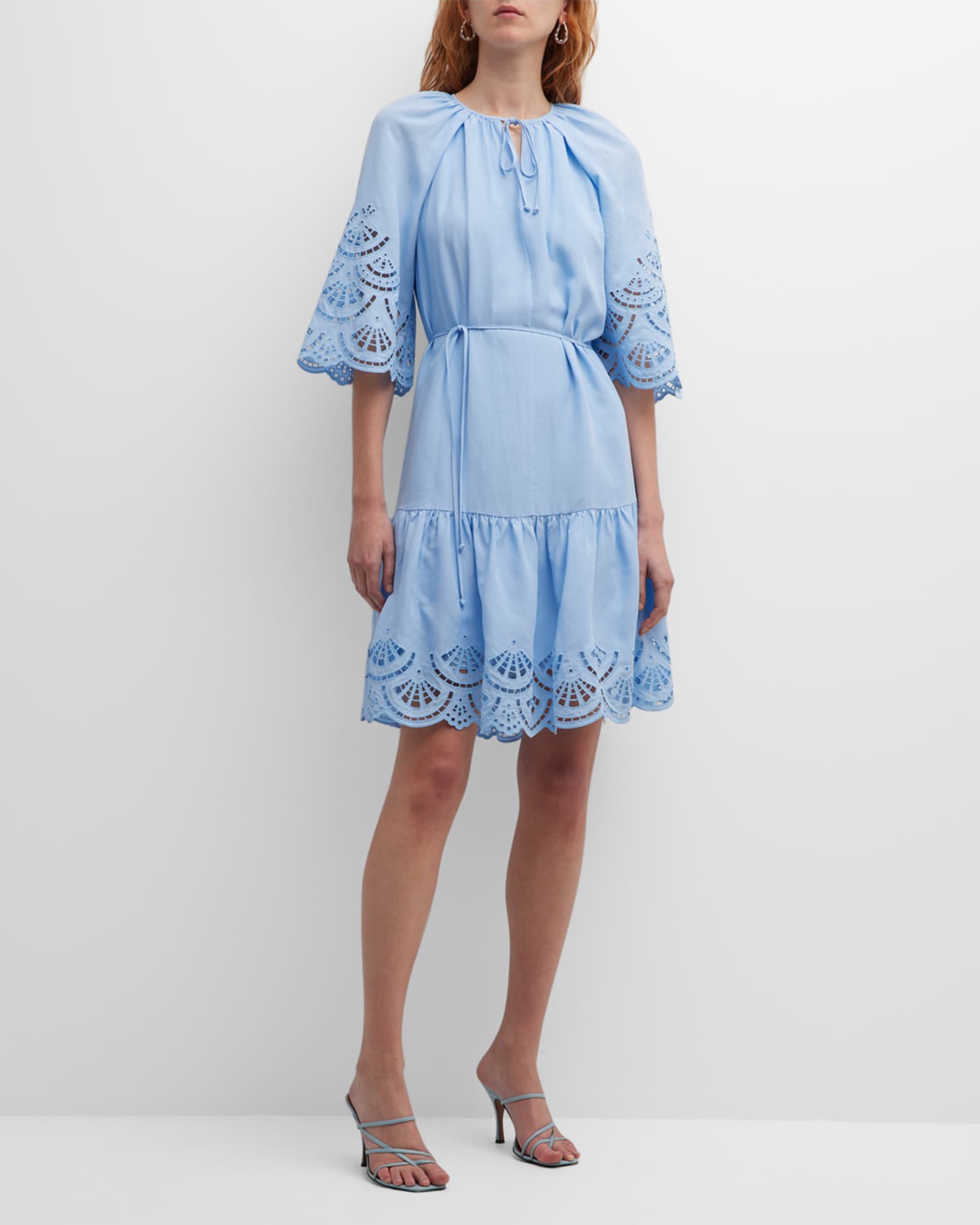 Kobi Halperin Meryl Cutout Raglan-Sleeve Flounce Midi Dress | Neiman Marcus