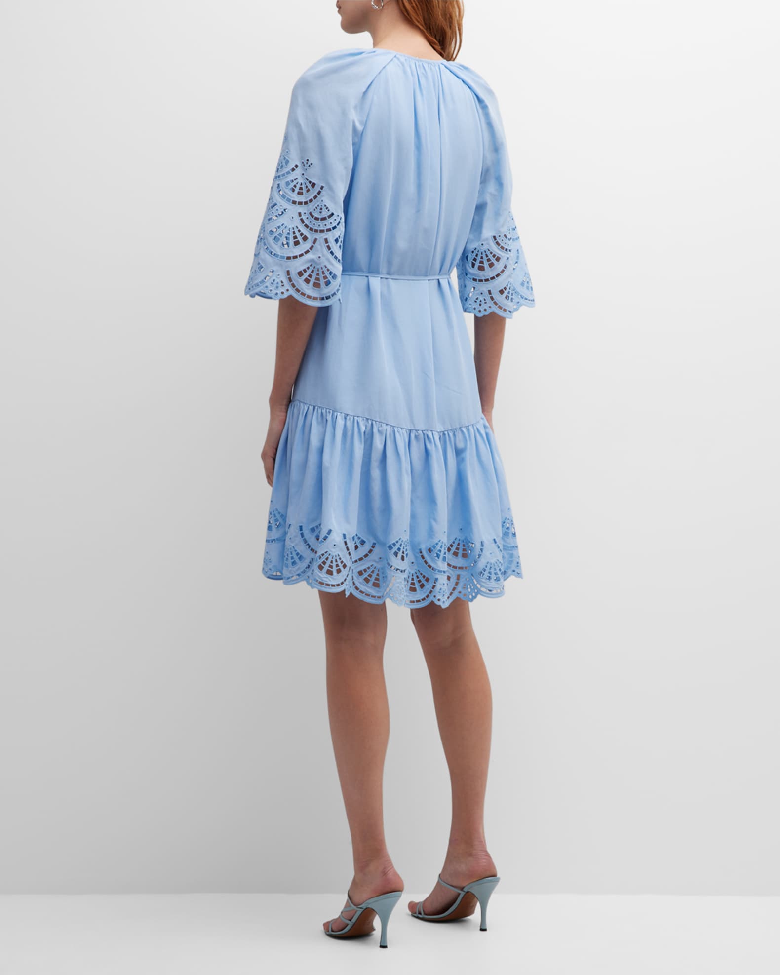 Kobi Halperin Meryl Cutout Raglan-Sleeve Flounce Midi Dress | Neiman Marcus