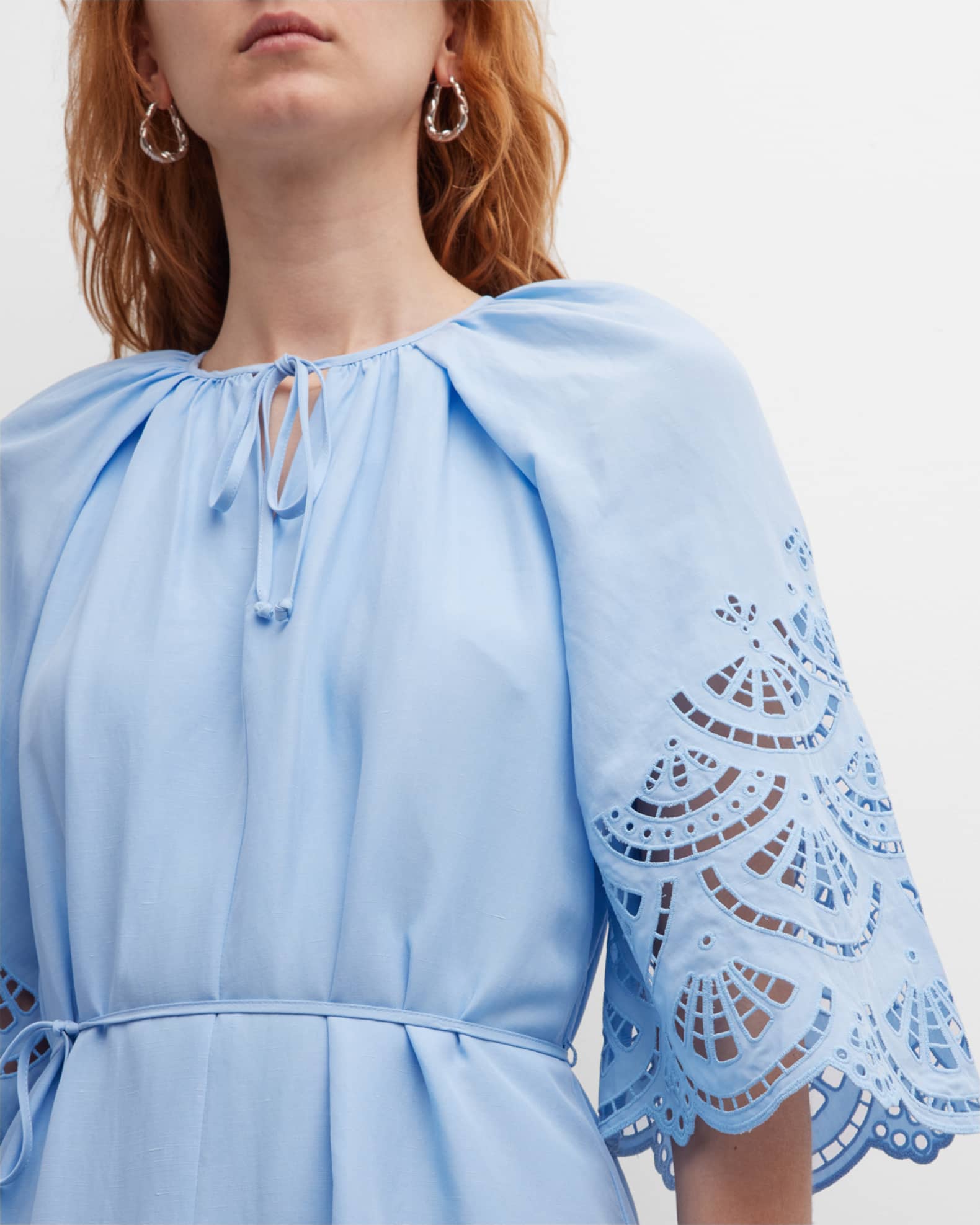 Kobi Halperin Meryl Cutout Raglan-Sleeve Flounce Midi Dress | Neiman Marcus