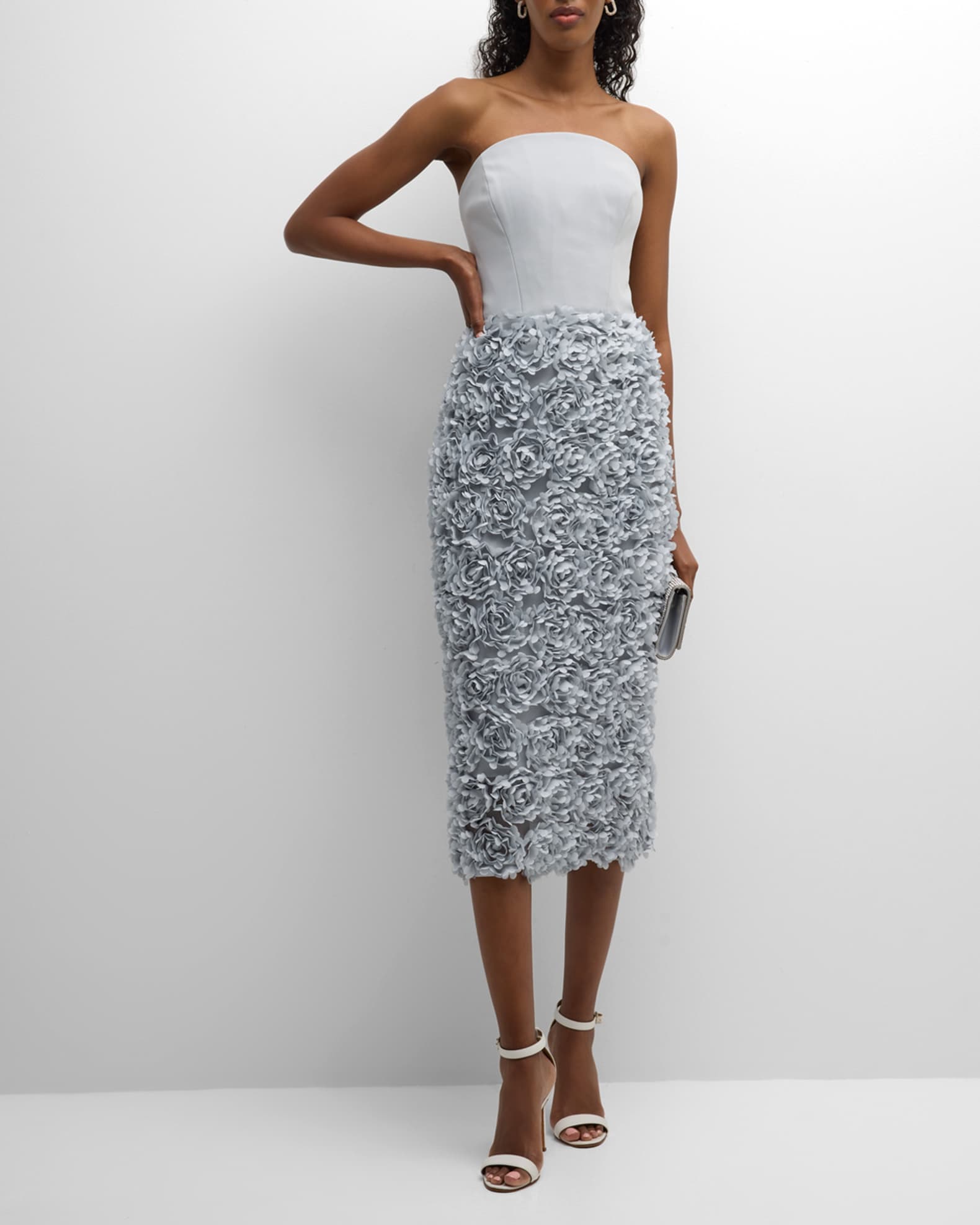 Marchesa Notte Strapless Rosette Bodycon Midi Dress | Neiman Marcus