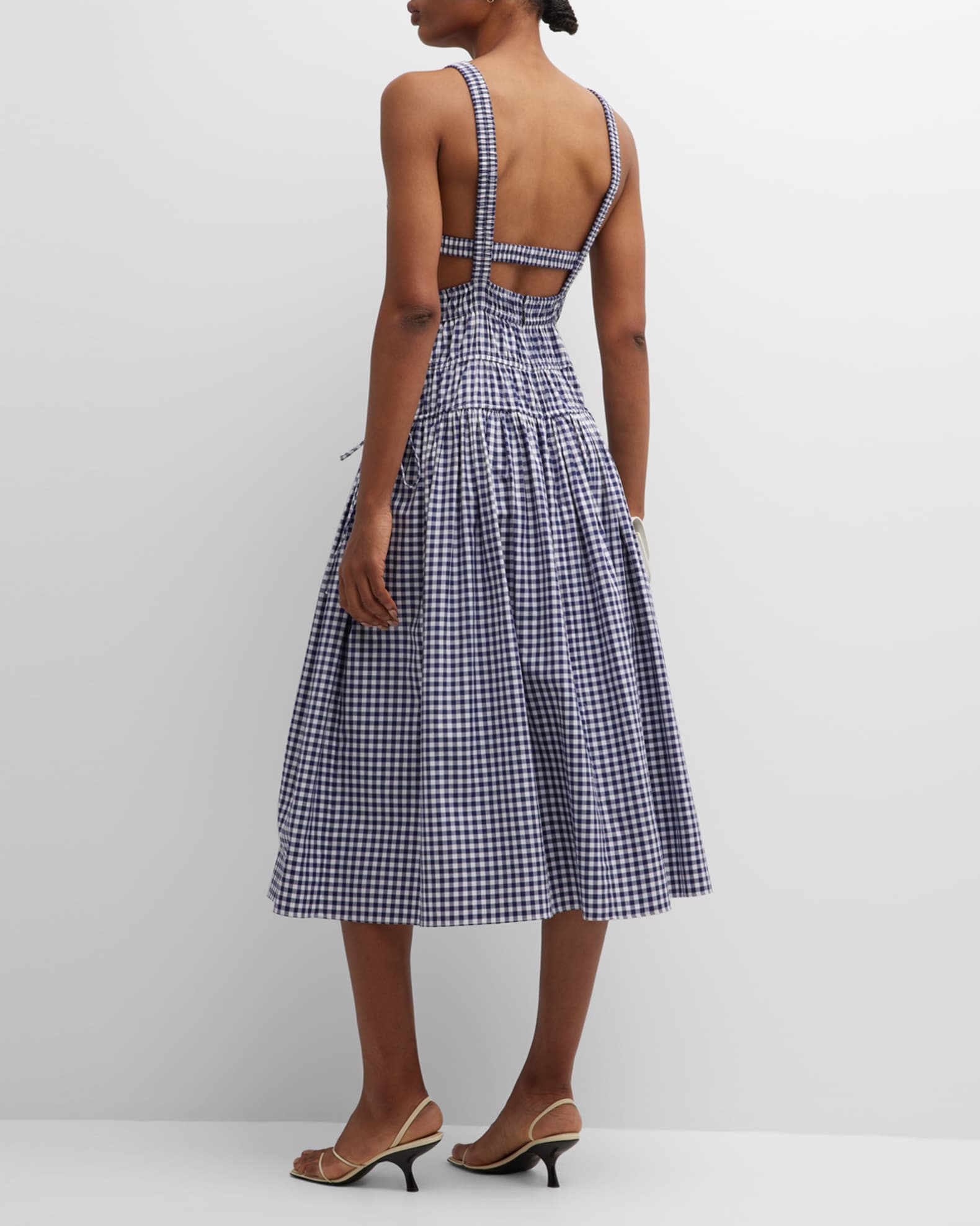 Jason Wu Tiered Check-Print Sleeveless Midi Dress | Neiman Marcus