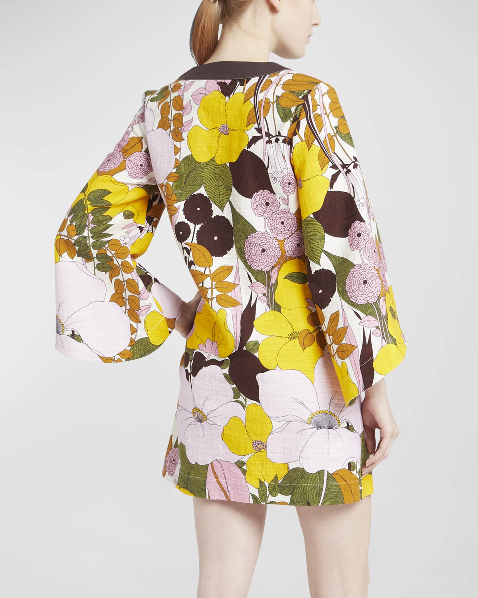 La DoubleJ Floral-Print Long-Sleeve Mini Shift Dress | Neiman Marcus