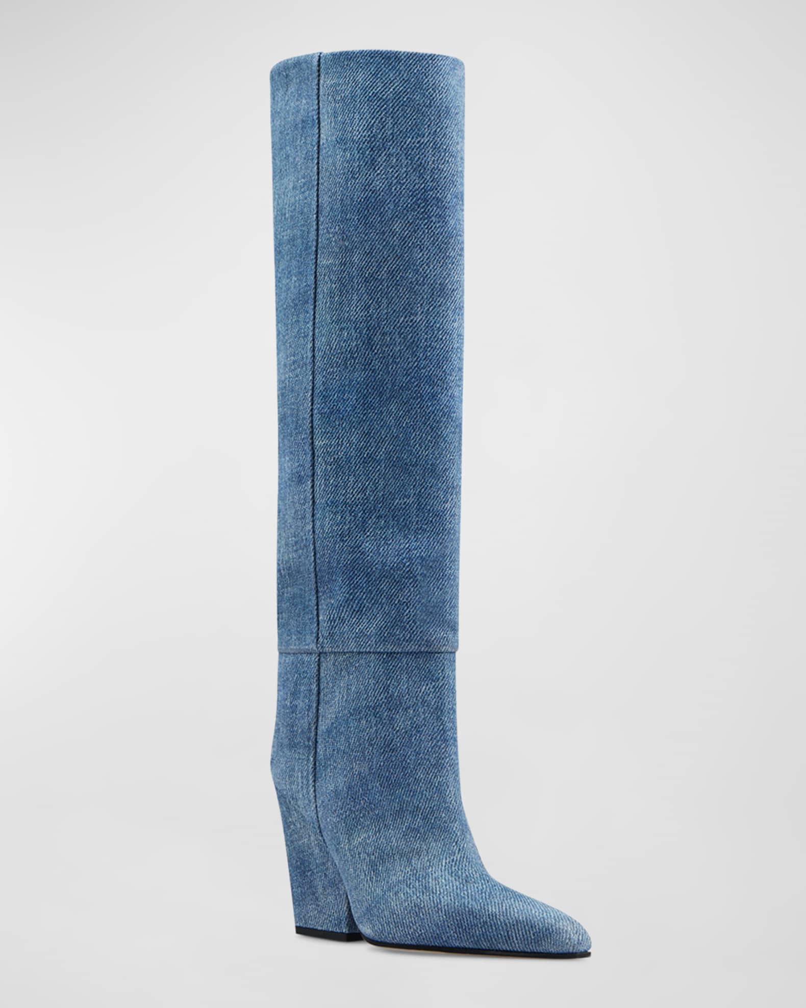 Paris Texas Jane Denim Effect Suede Knee Boots | Neiman Marcus