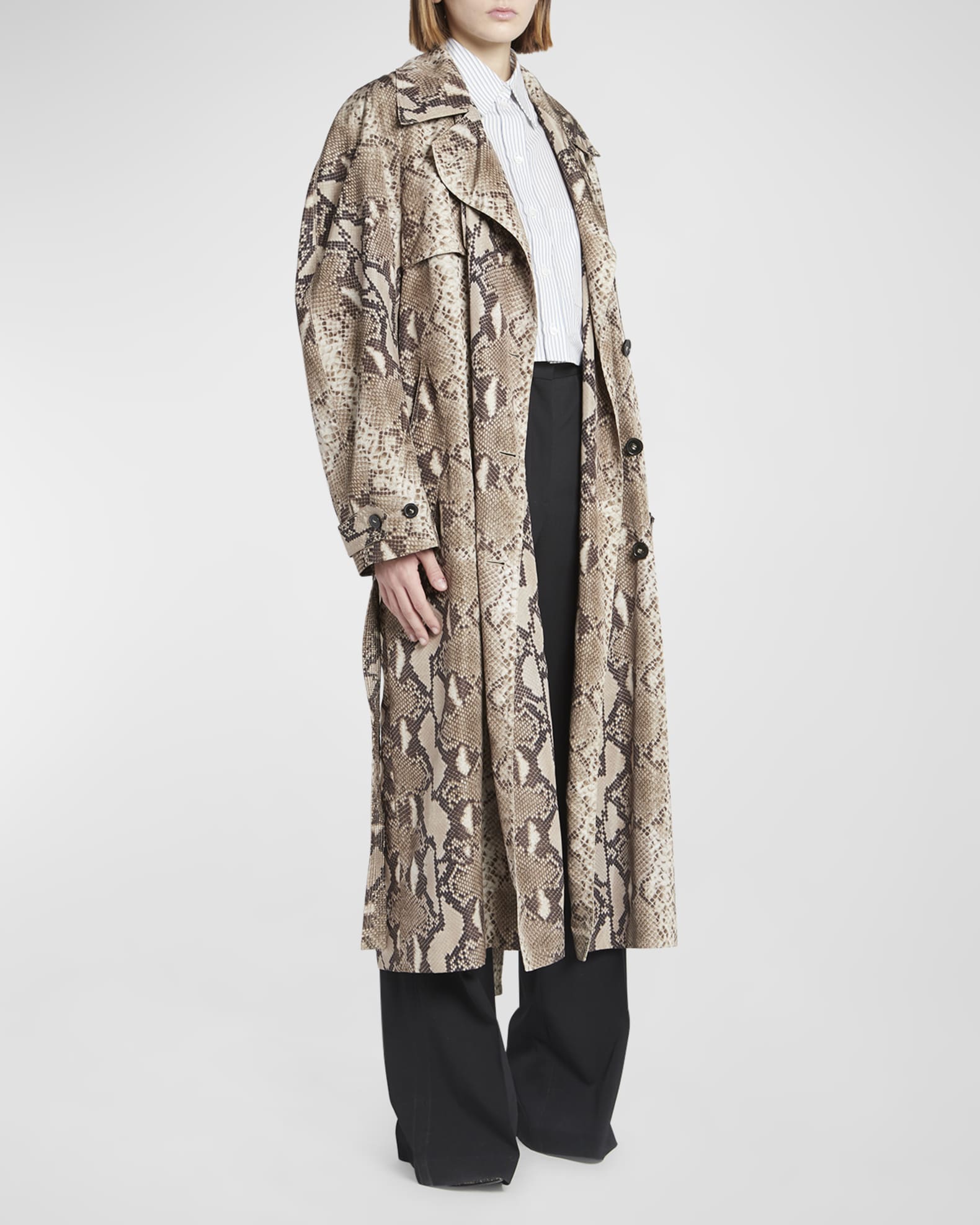 Stella McCartney Python-Print Double-Breasted Belted Trench Coat ...
