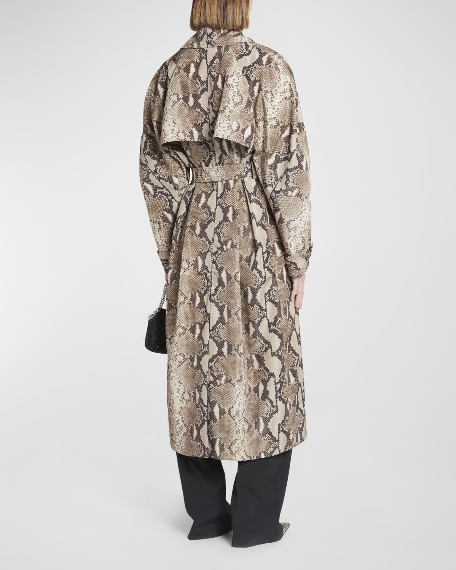 Stella McCartney Python-Print Double-Breasted Belted Trench Coat | Neiman Marcus