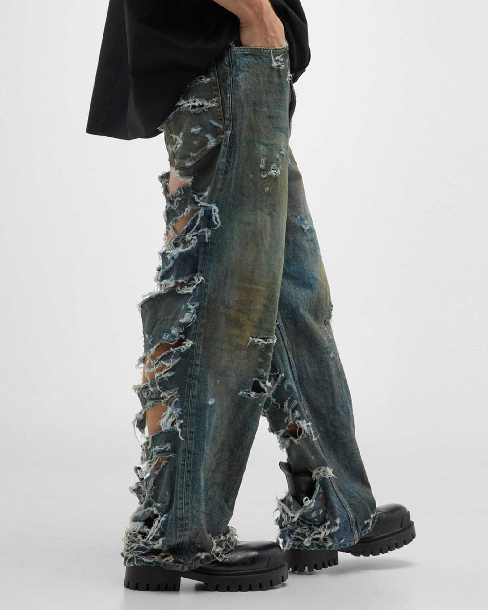 Balenciaga Men's Super Destroyed Baggy Pants | Neiman Marcus