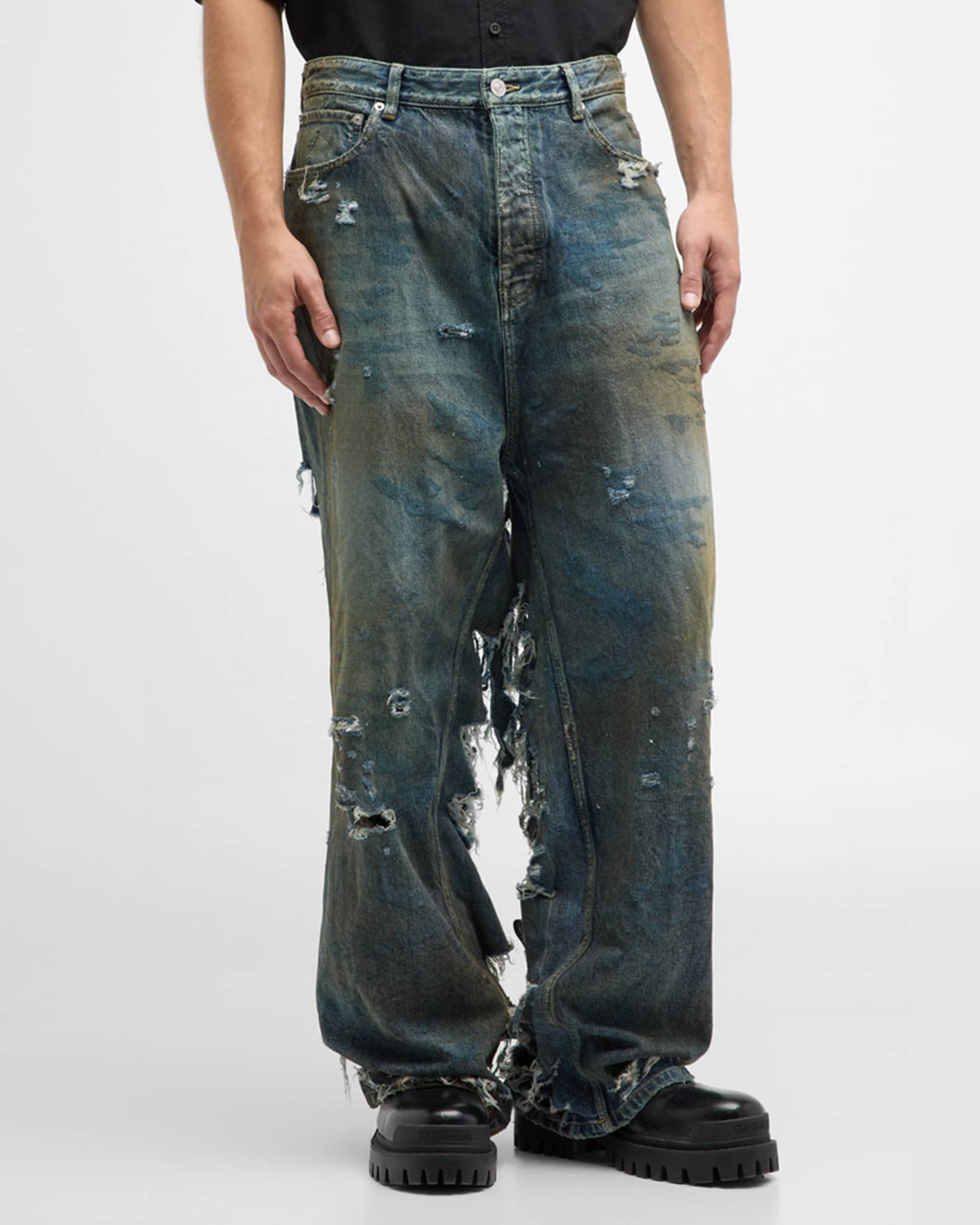 Balenciaga Men's Super Destroyed Baggy Pants | Neiman Marcus