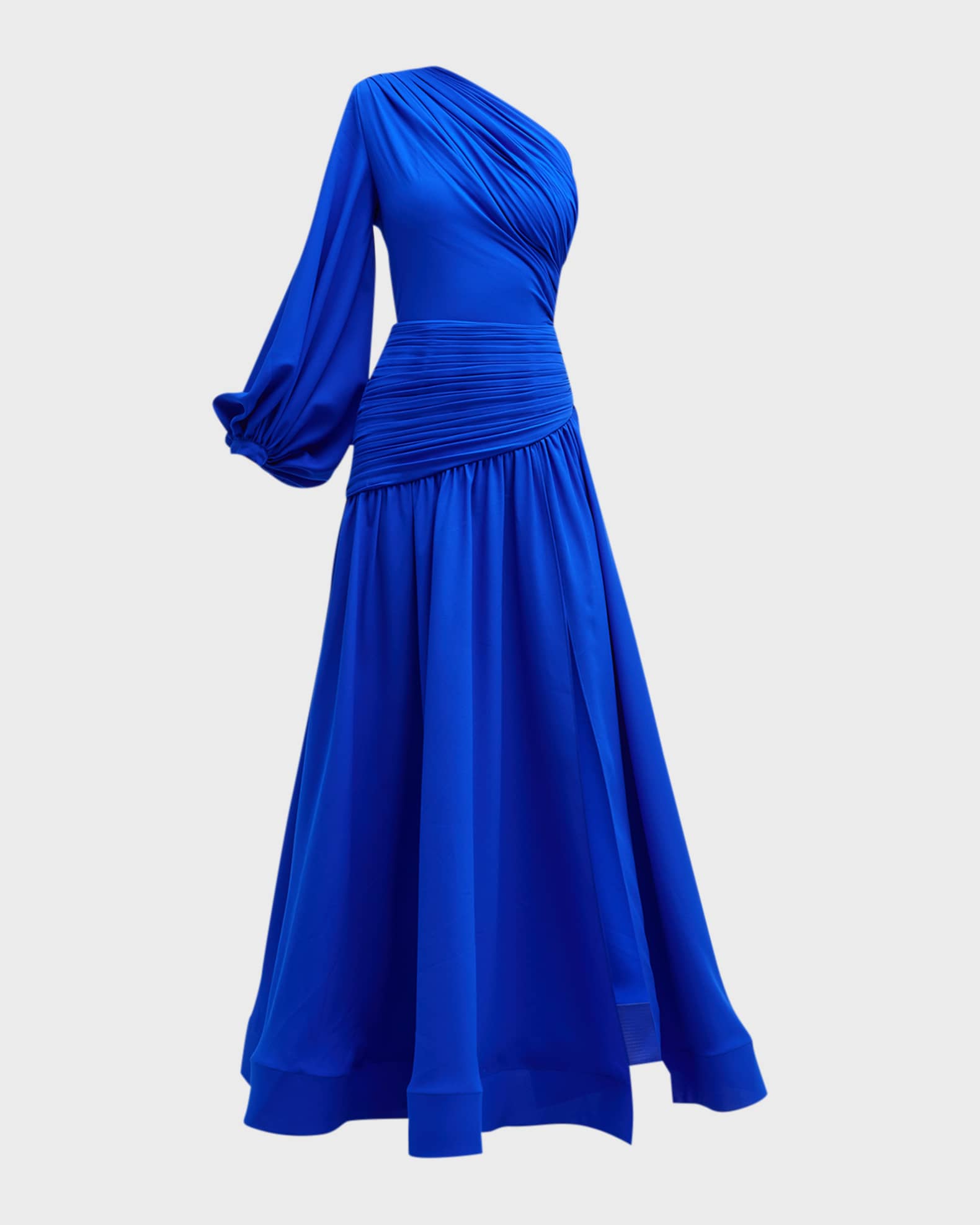 Bronx and Banco Japera Pleated One-Shoulder Balloon-Sleeve Gown ...