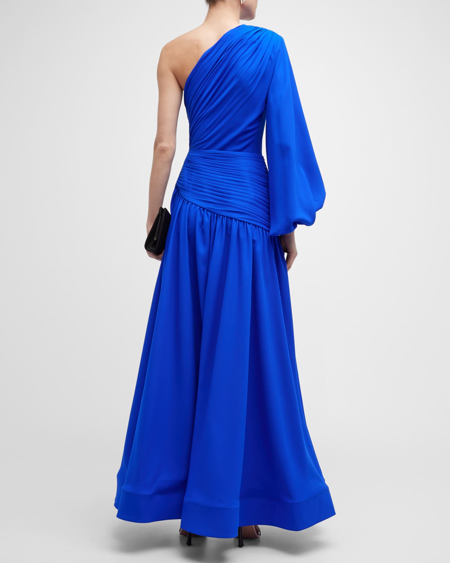 Bronx and Banco Japera Pleated One-Shoulder Balloon-Sleeve Gown ...