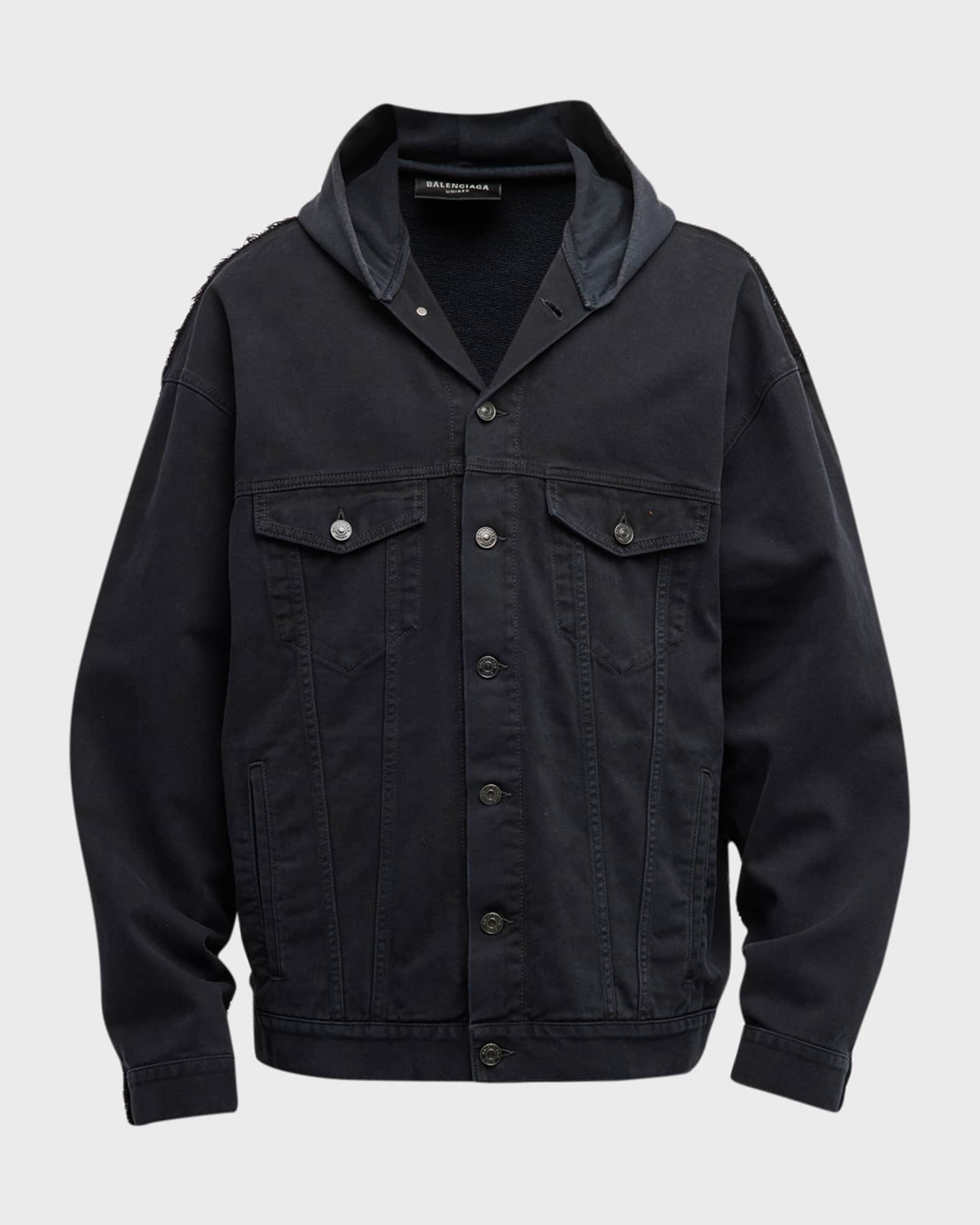 Balenciaga Men's Balenciaga Paris Hybrid Hooded Jacket | Neiman Marcus