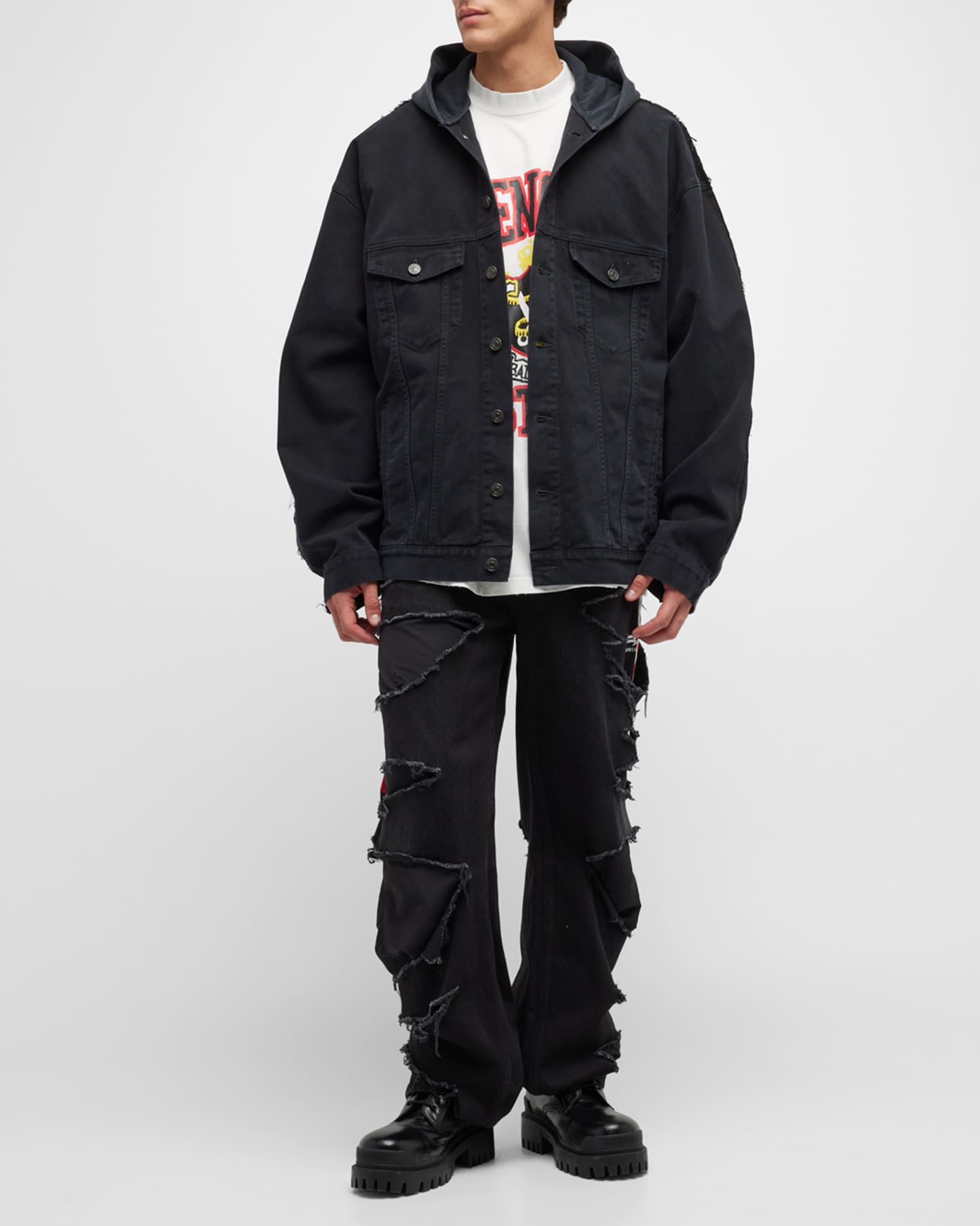 Balenciaga Men's Balenciaga Paris Hybrid Hooded Jacket | Neiman Marcus