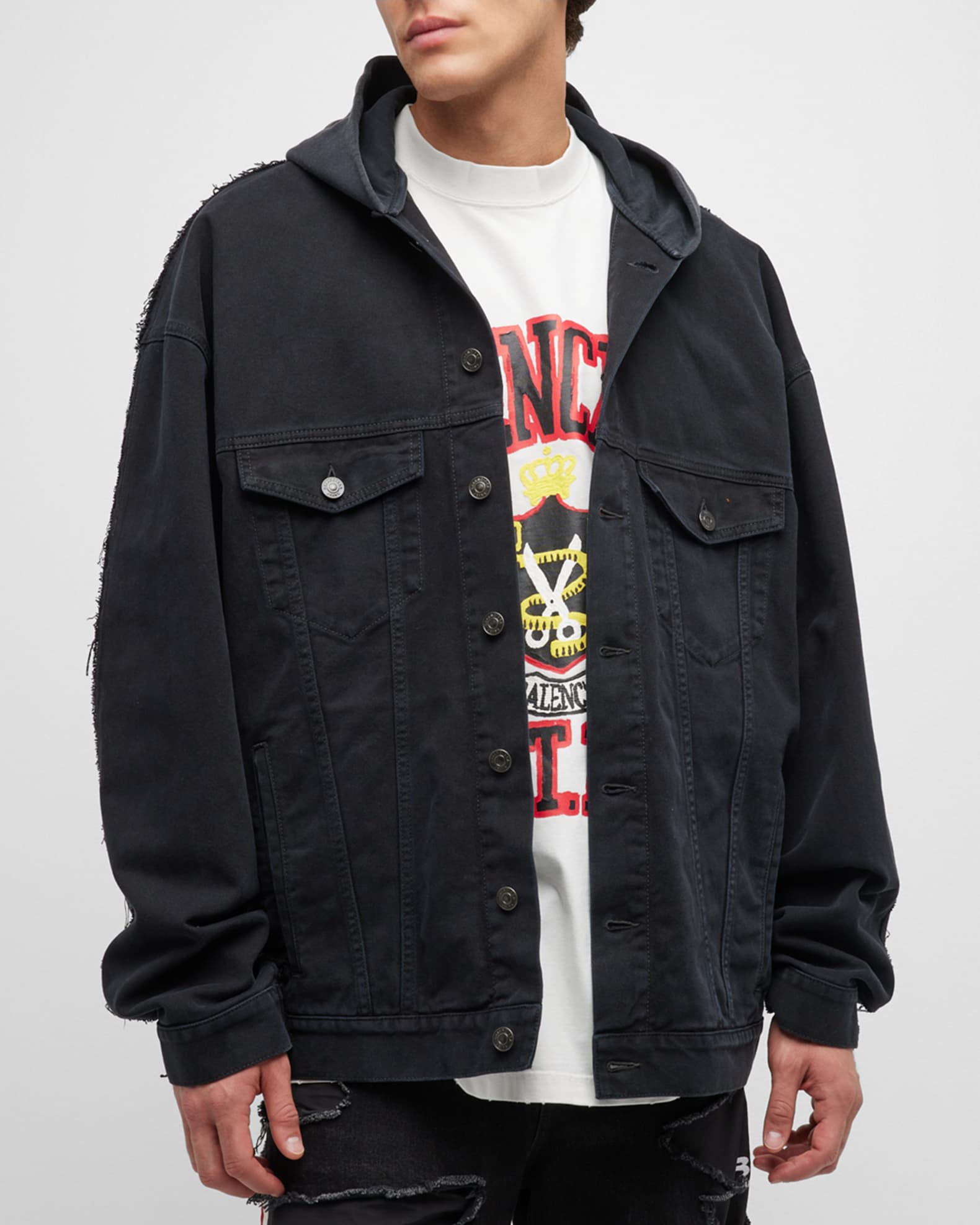 Balenciaga Men's Balenciaga Paris Hybrid Hooded Jacket | Neiman Marcus