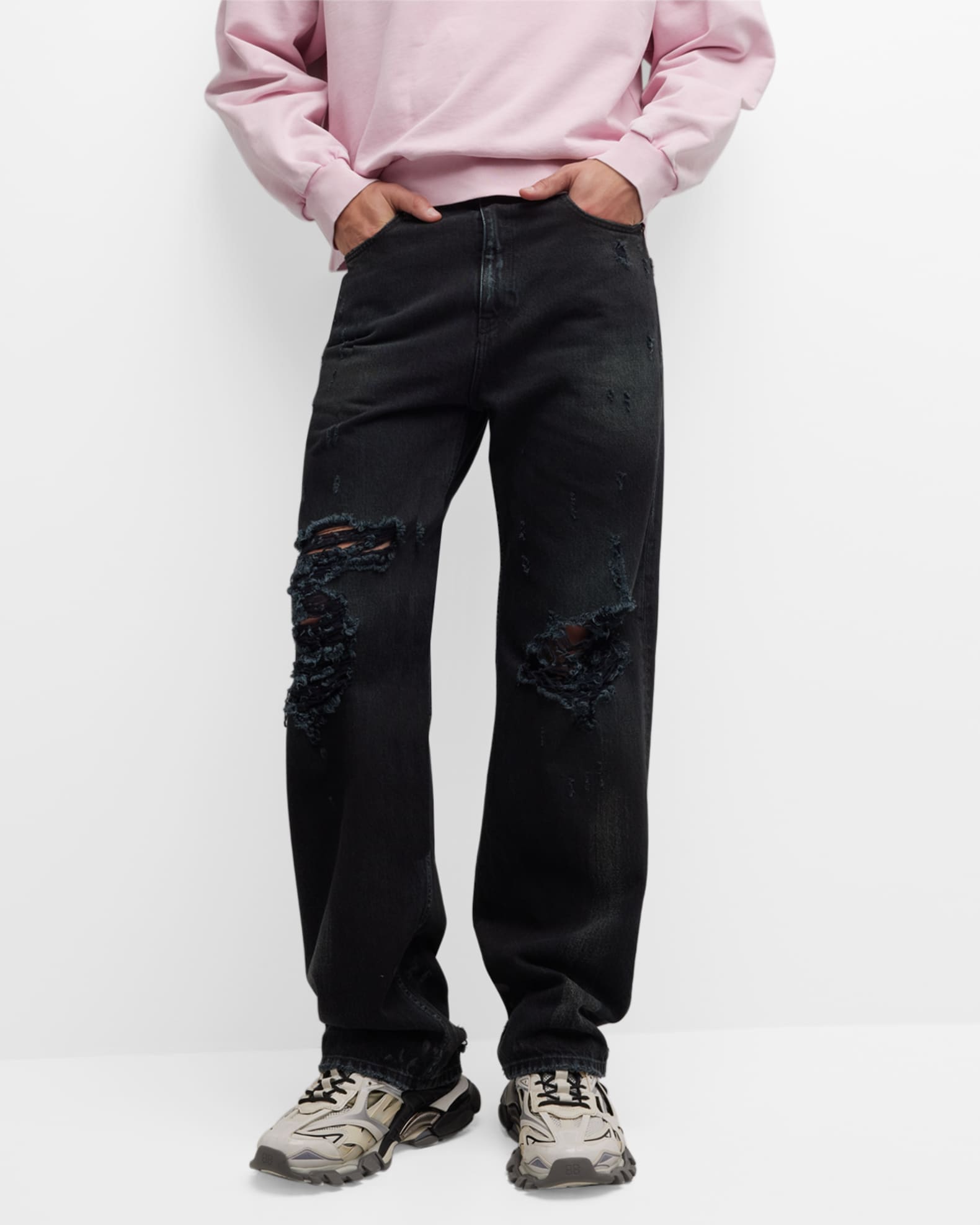 Balenciaga Men's Medium Fit Ripped Pants | Neiman Marcus