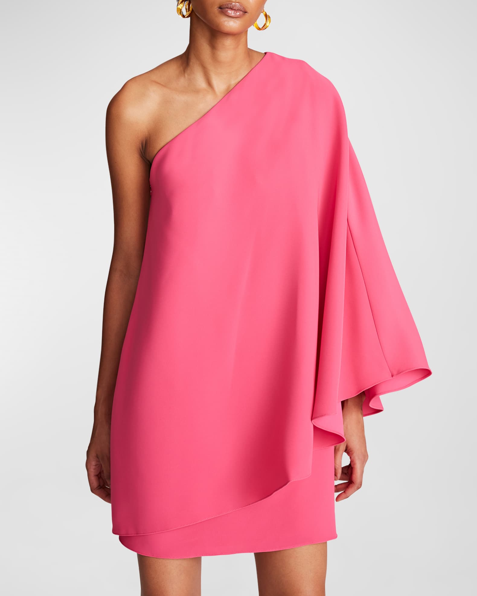 Halston Melina One-Shoulder Crepe Shift Dress | Neiman Marcus