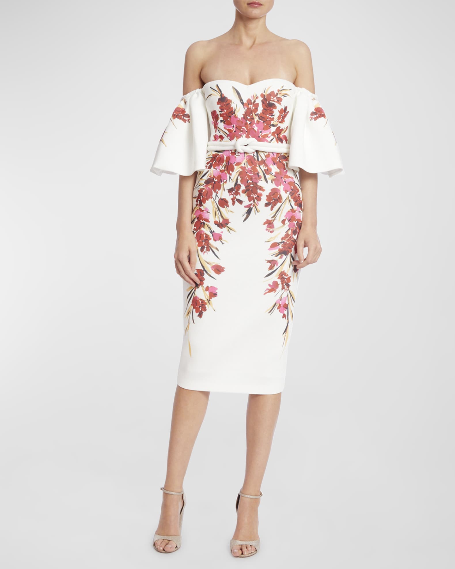 Badgley Mischka Collection Floral-Print Off-Shoulder Midi Dress ...