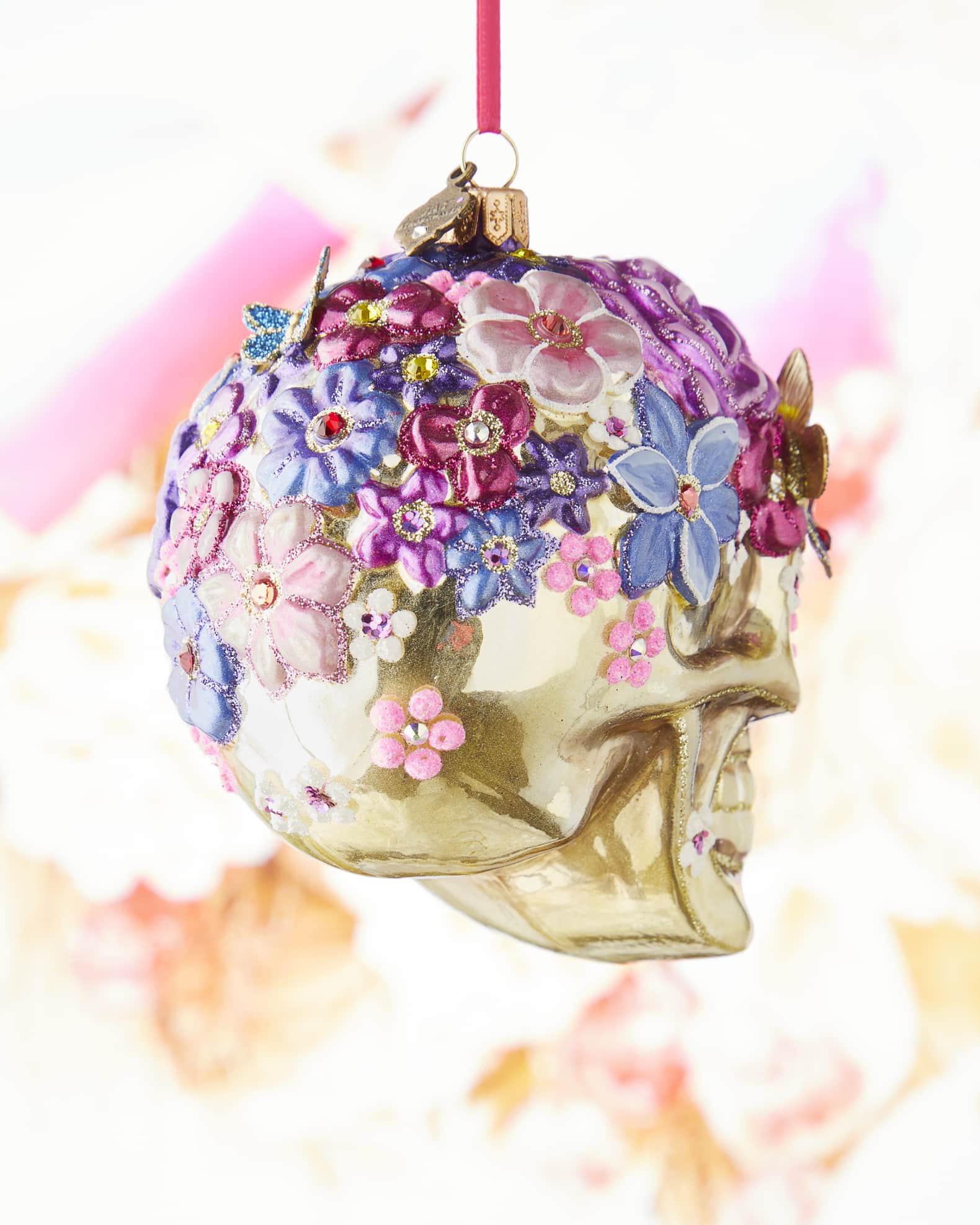 Jay Strongwater Floral Skull Christmas Ornament | Neiman Marcus