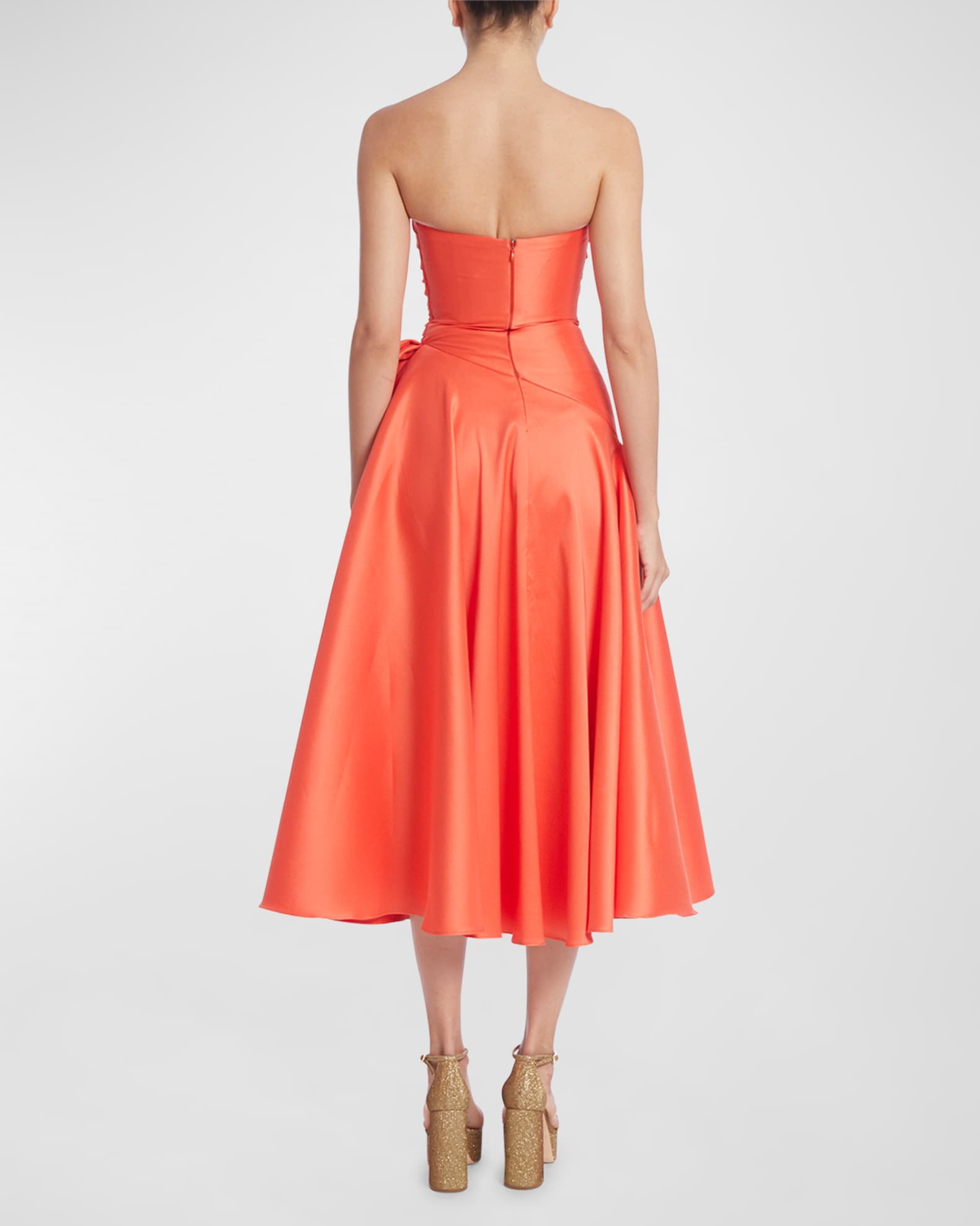Badgley Mischka Collection Strapless Ruched Midi Dress Neiman Marcus