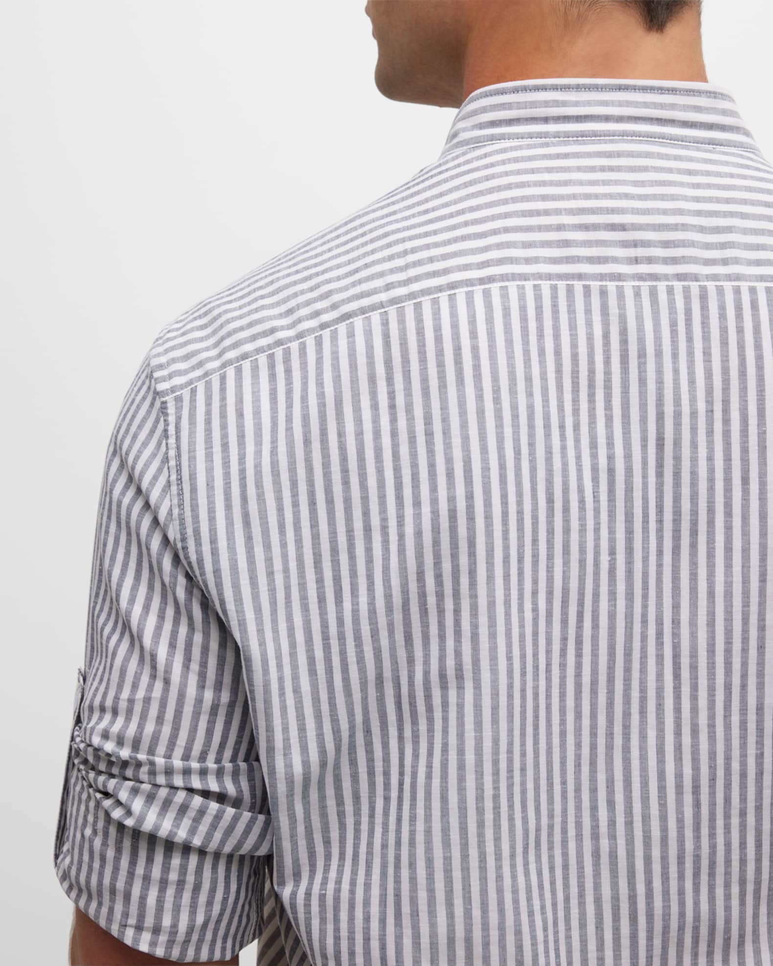 Brunello Cucinelli Men's Cotton-Linen Band Collar Sport Shirt | Neiman ...