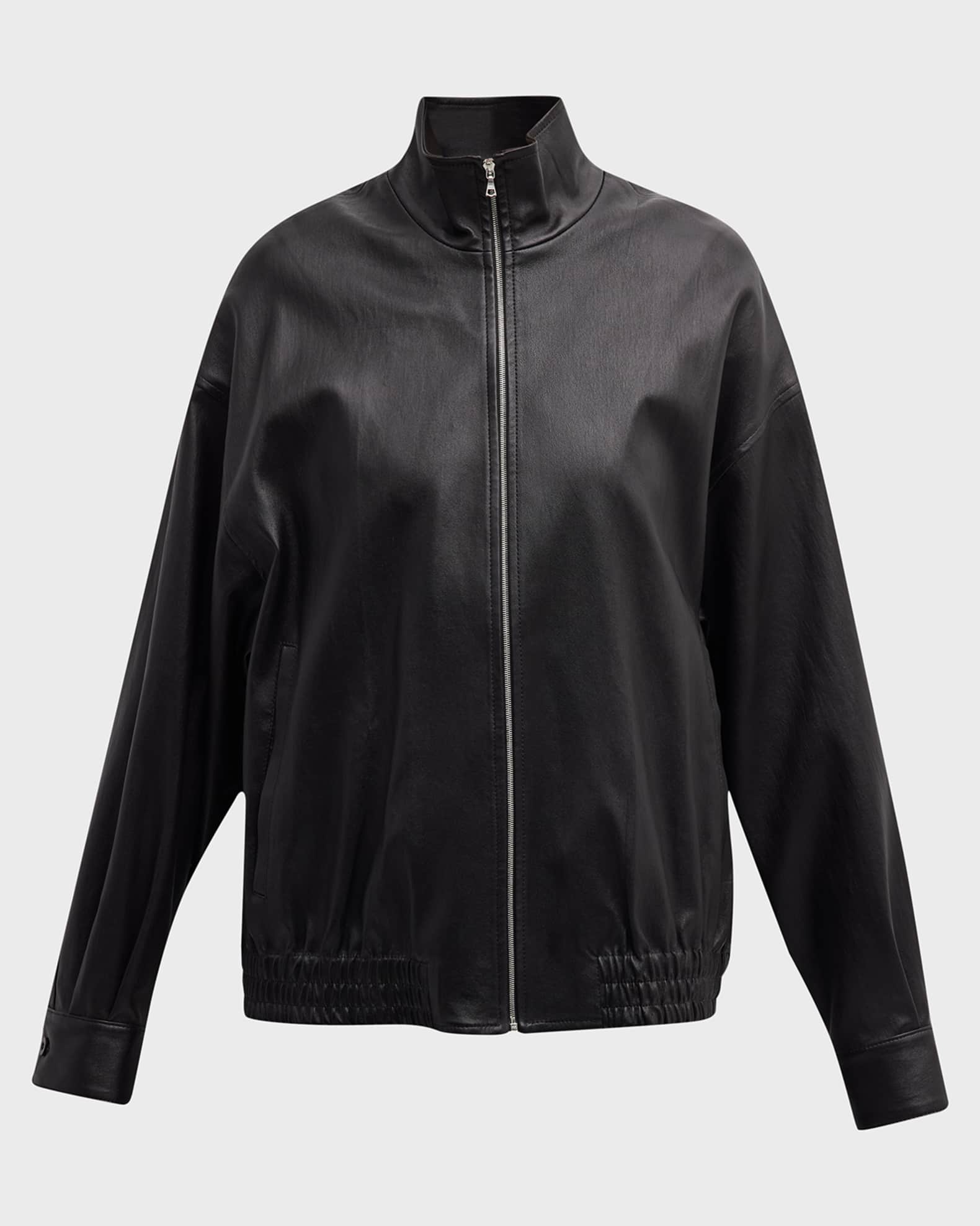 Rosetta Getty Plonge Leather Stand-Collar Track Jacket | Neiman Marcus