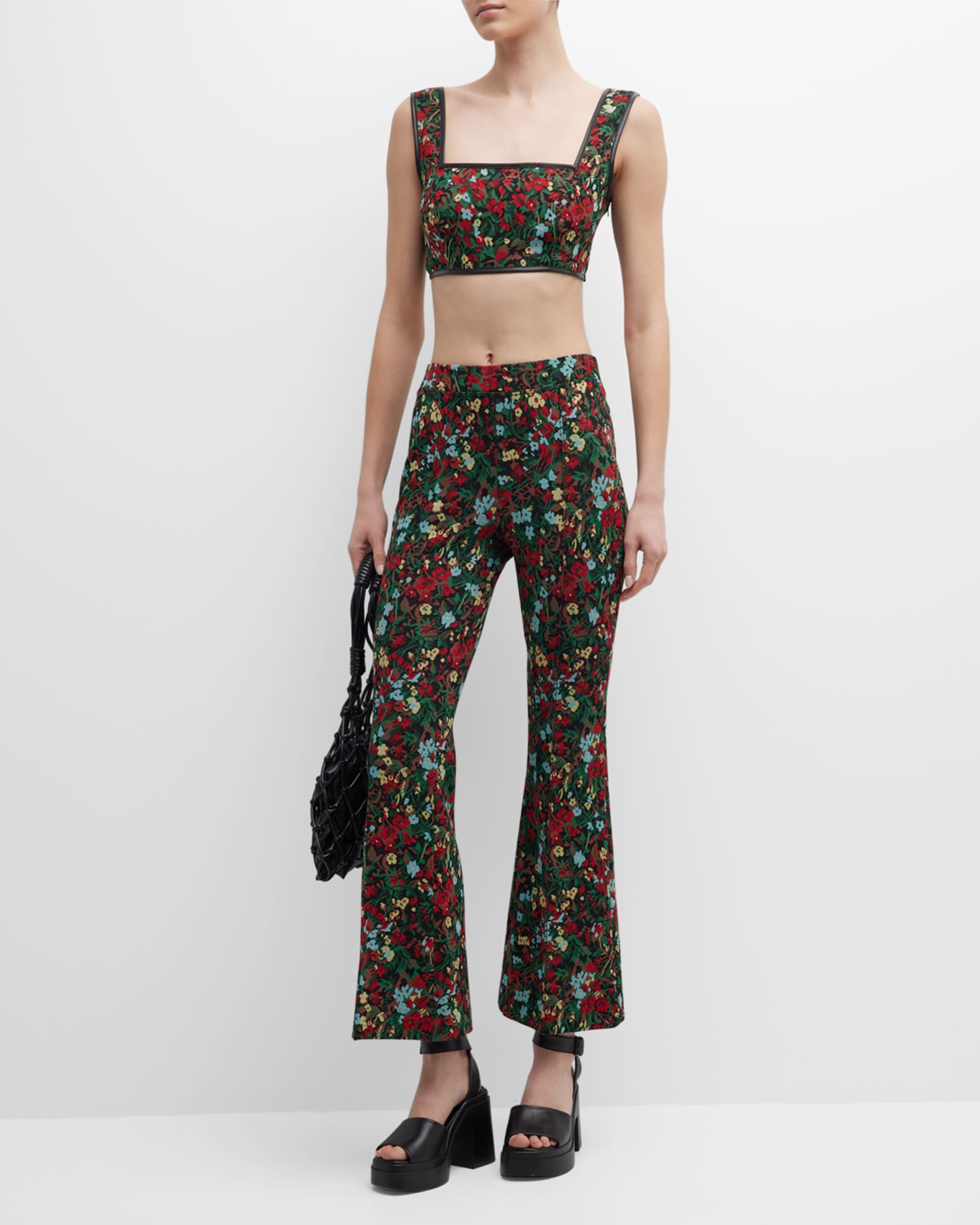 Rosetta Getty Square-Neck Woven Floral Bra Top | Neiman Marcus