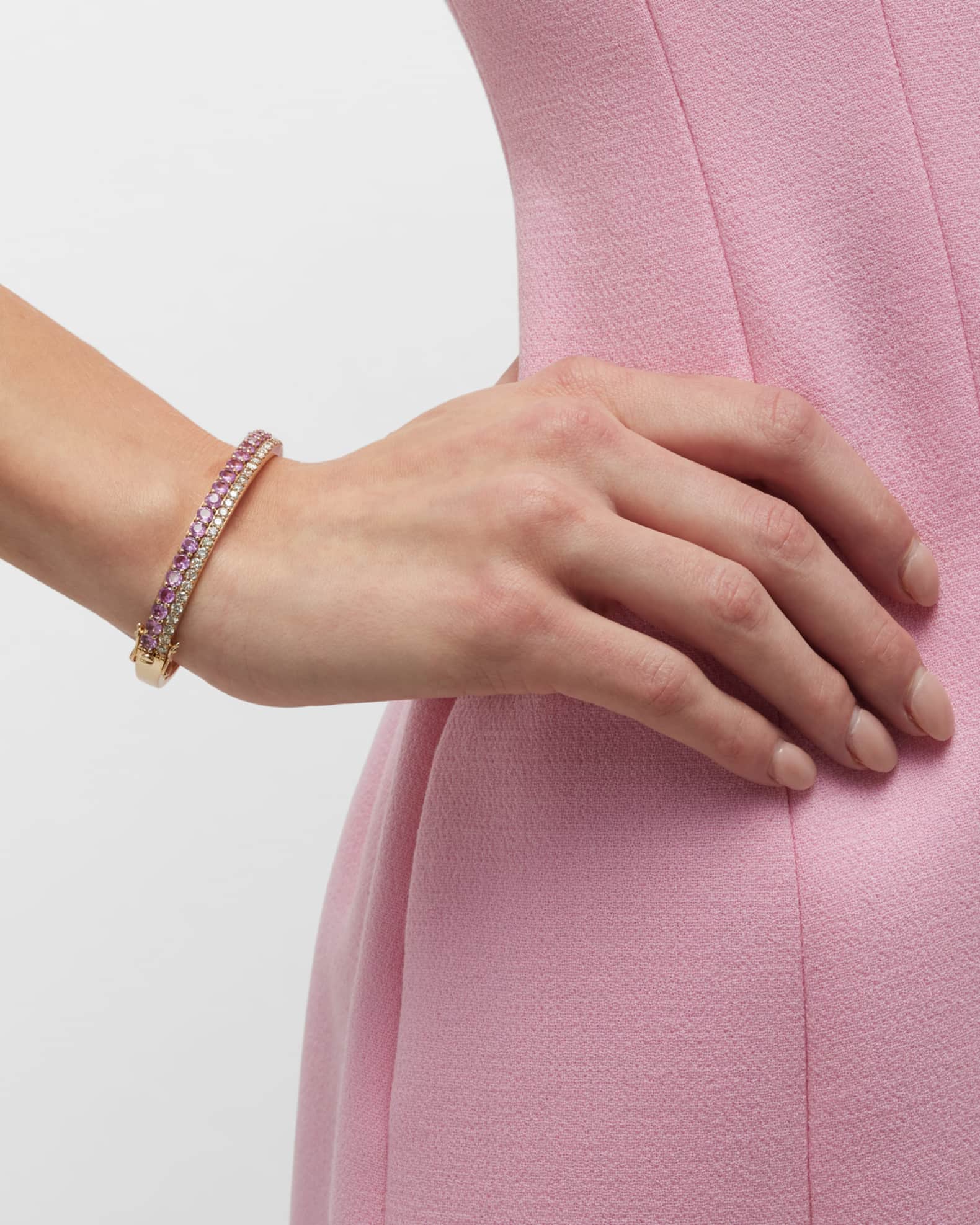 Siena Jewelry 14K Yellow Gold Pink Sapphire Diamond Bar Bangle Bracelet ...