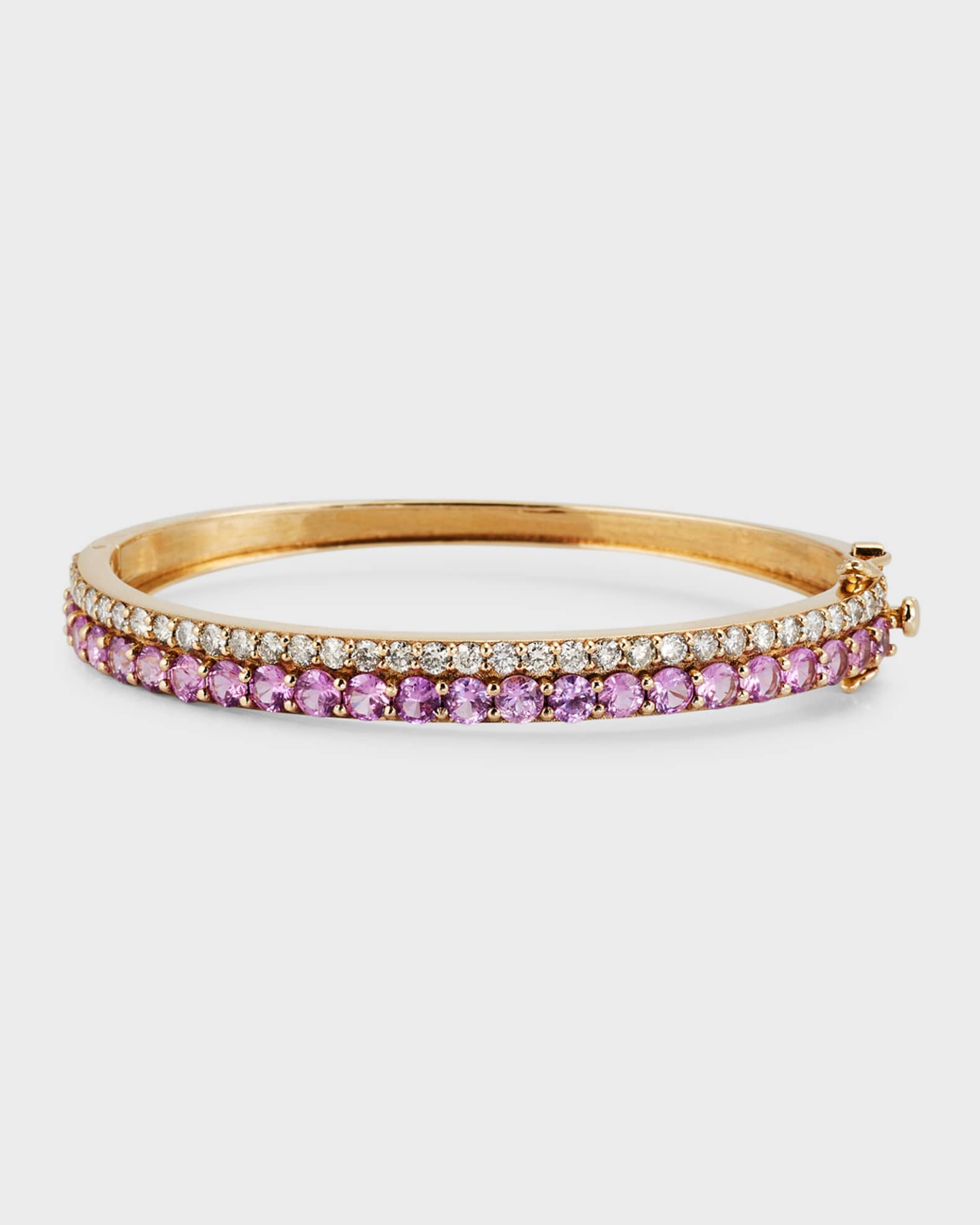 Siena Jewelry 14K Yellow Gold Pink Sapphire Diamond Bar Bangle Bracelet ...