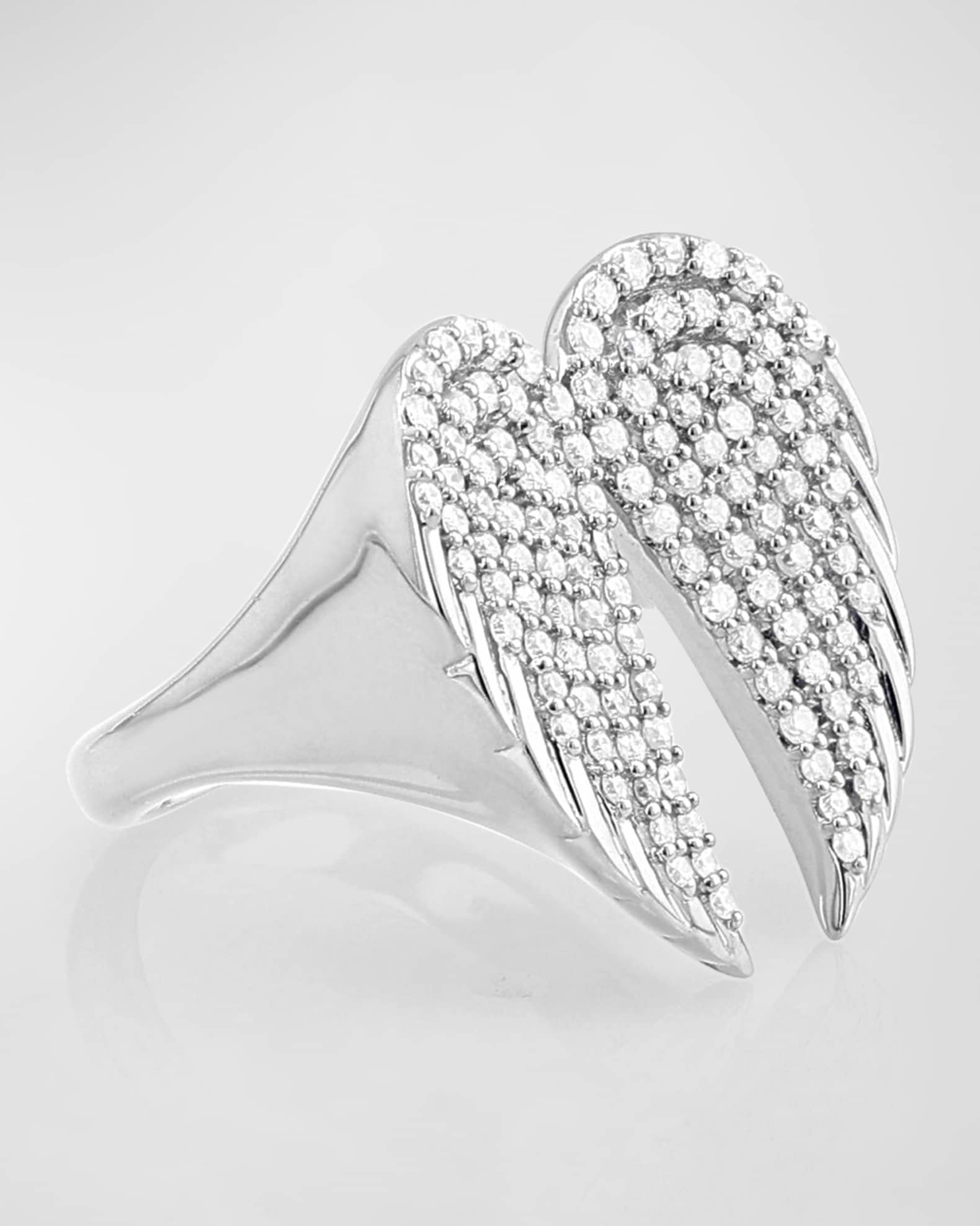 Sheryl Lowe Sterling Silver Pave Diamond Folded Double Wing Ring ...