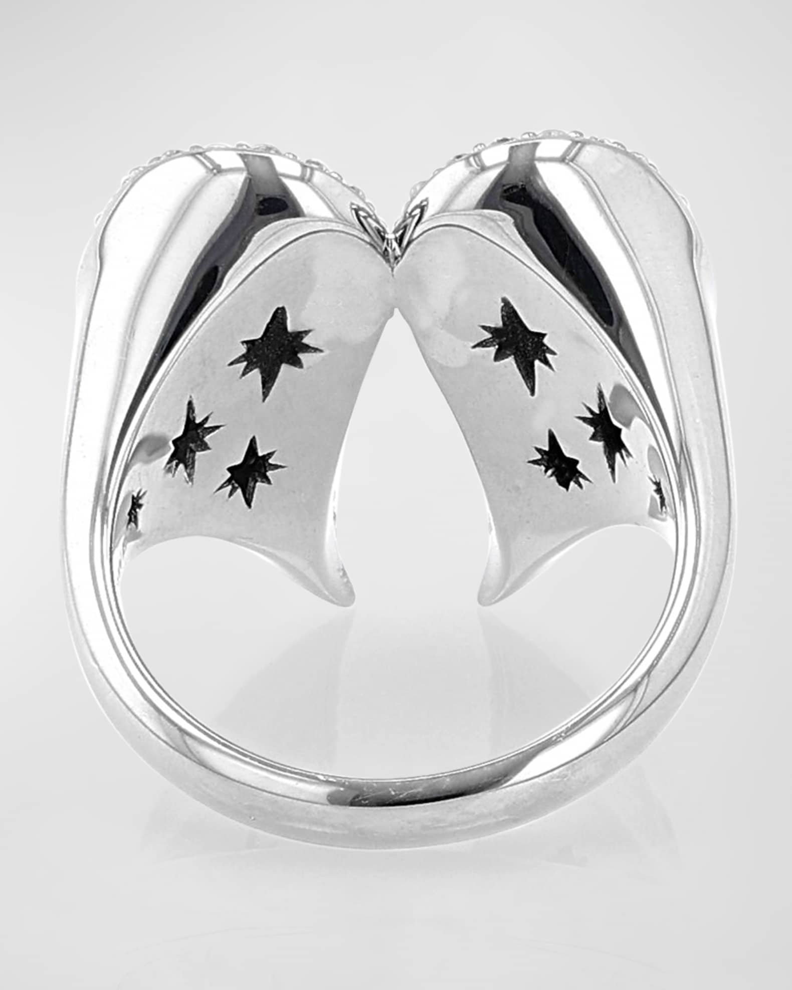 Sheryl Lowe Sterling Silver Pave Diamond Folded Double Wing Ring ...
