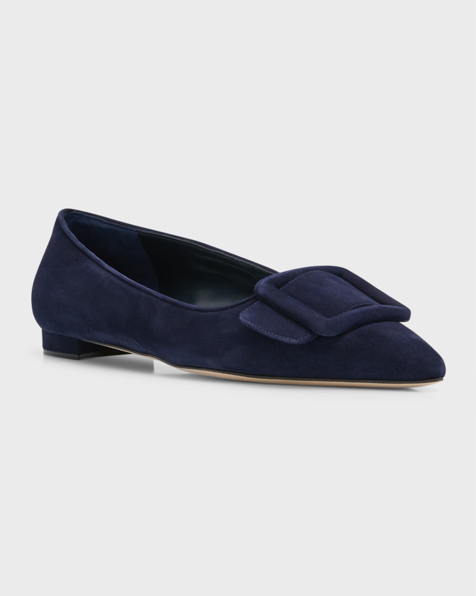 Manolo Blahnik Maysale Suede Buckle Ballerina Flats | Neiman Marcus
