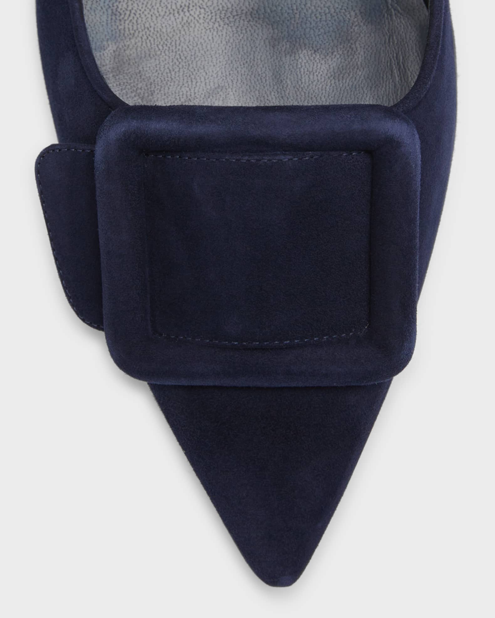 Manolo Blahnik Maysale Suede Buckle Ballerina Flats | Neiman Marcus