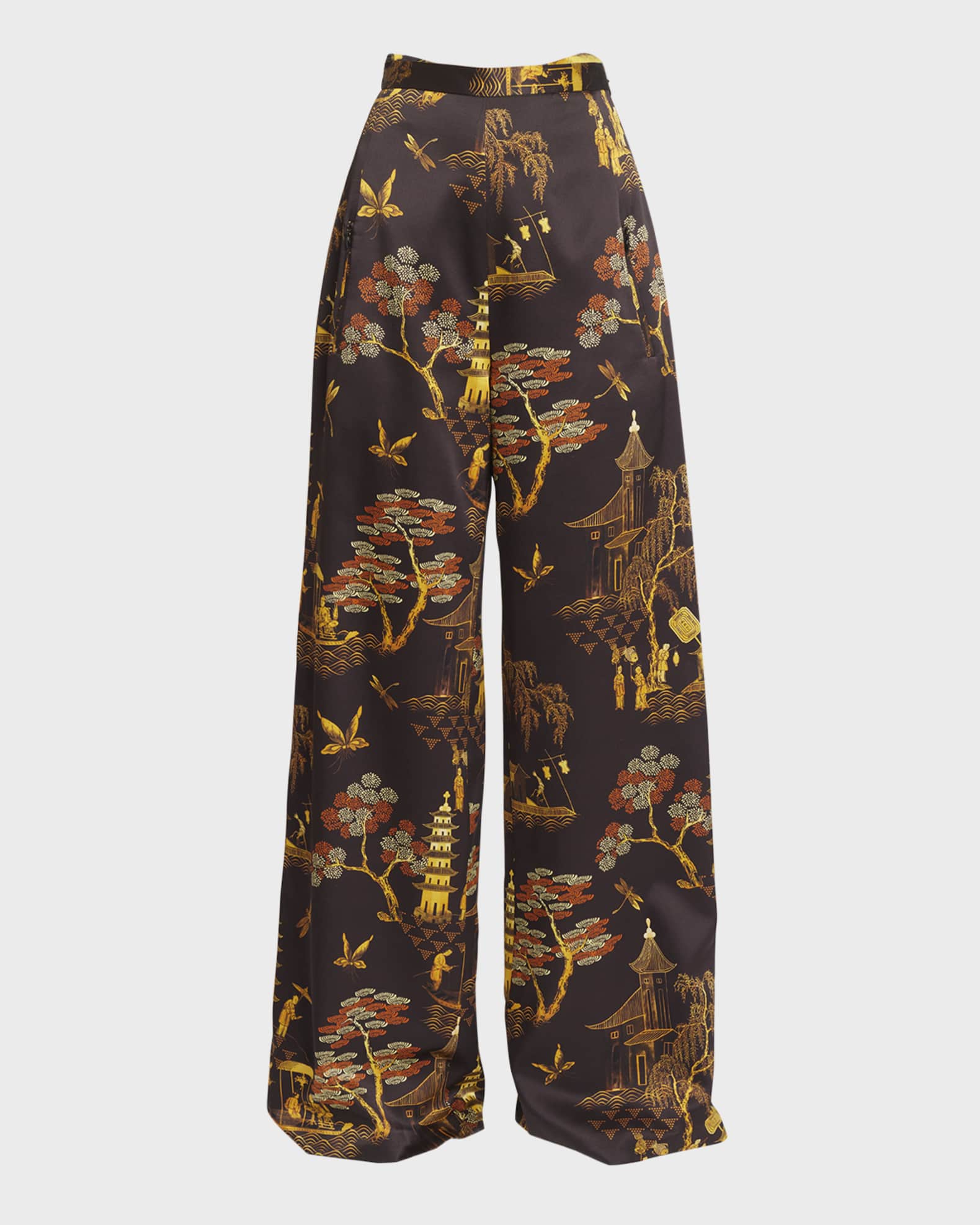 Andrew Gn Toile-Print Silk Wide-Leg Pants | Neiman Marcus