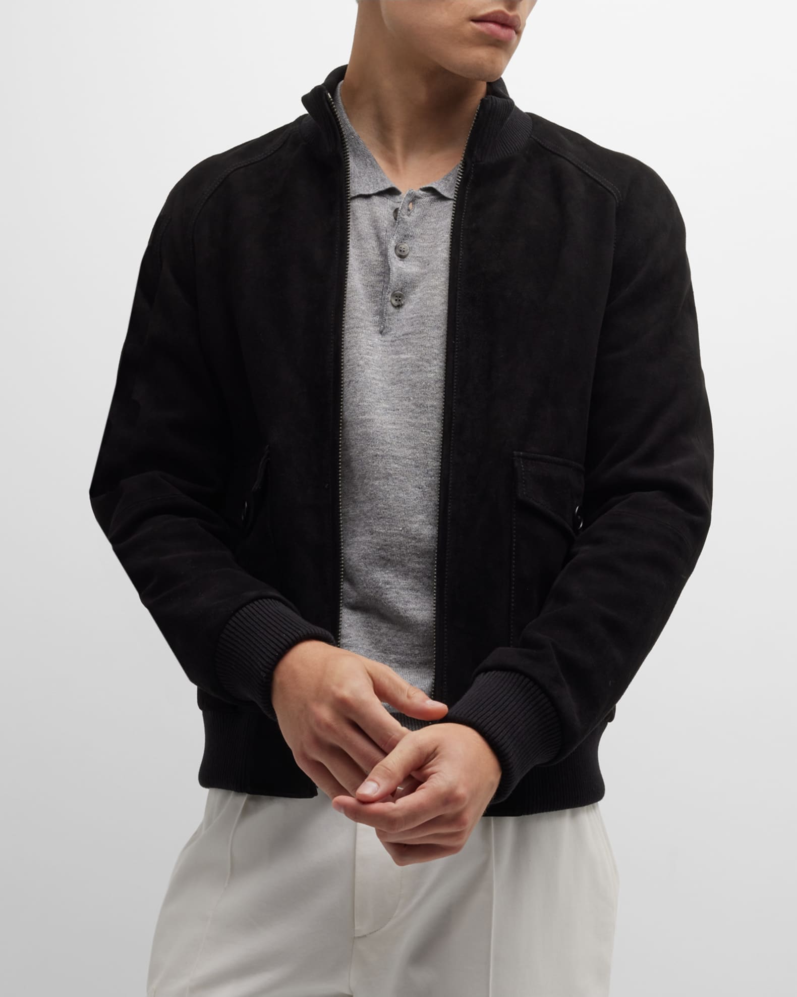 Neiman Marcus Men's Harrington Suede Bomber Jacket | Neiman Marcus