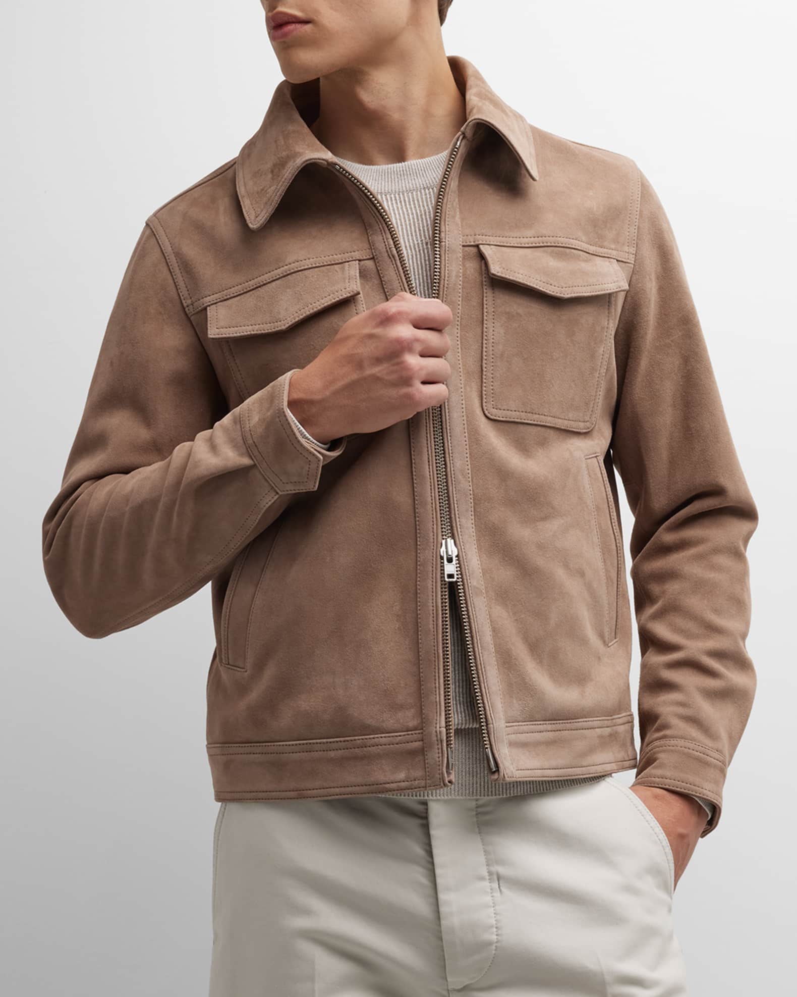 Neiman Marcus Men's Suede Trucker Jacket | Neiman Marcus