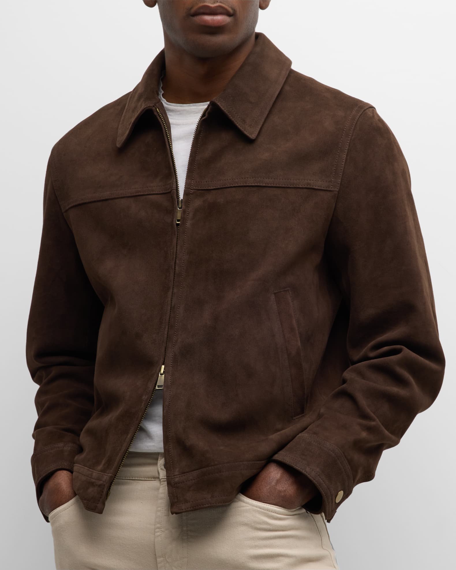 Neiman Marcus Men's Suede Full-Zip Jacket | Neiman Marcus