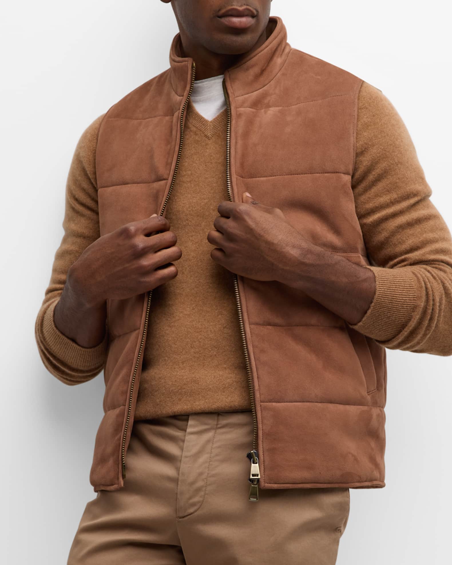 Neiman Marcus Men's Suede Padded Vest | Neiman Marcus