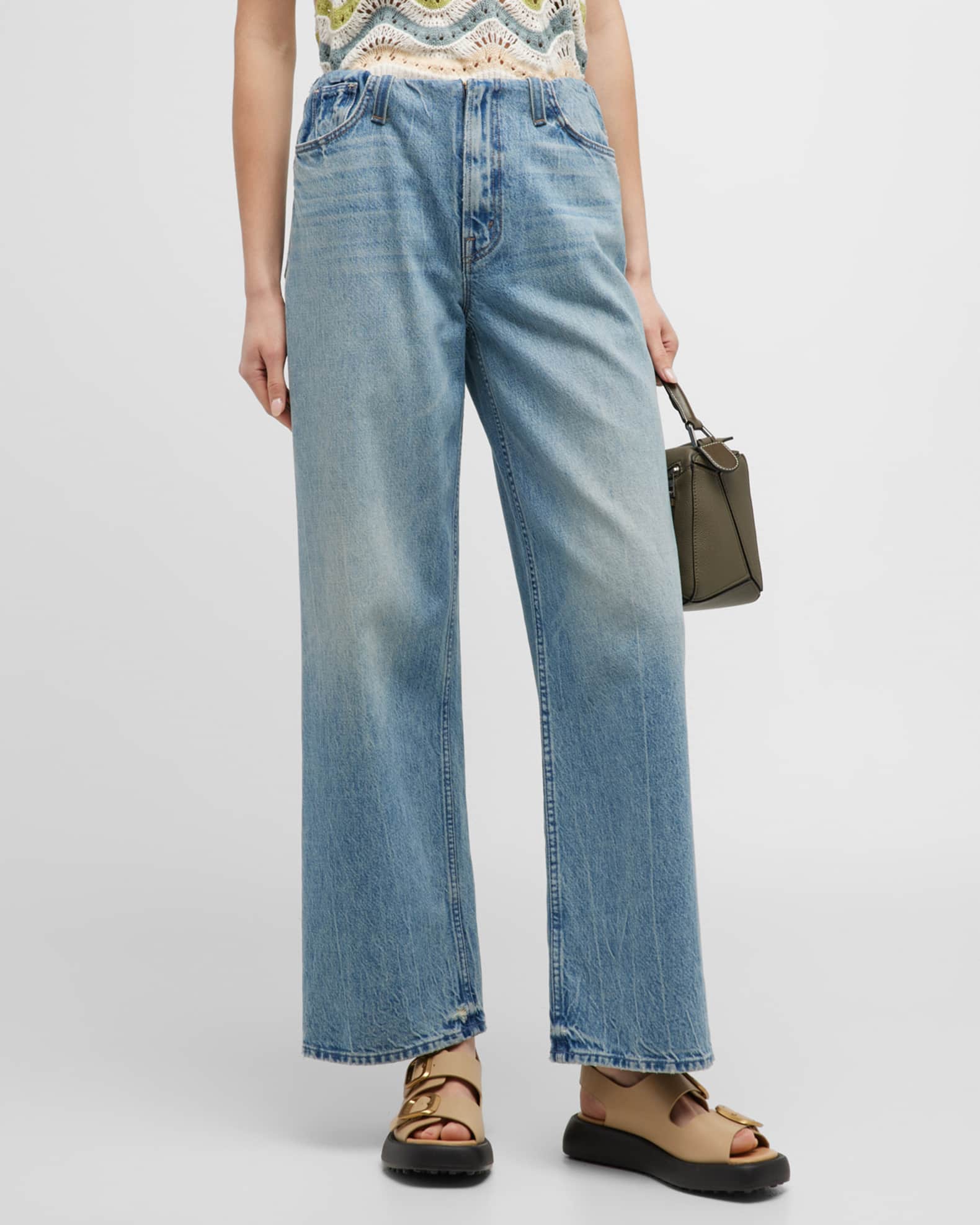MOTHER The Tucked Under High Waist Spinner Sneak Jeans | Neiman Marcus