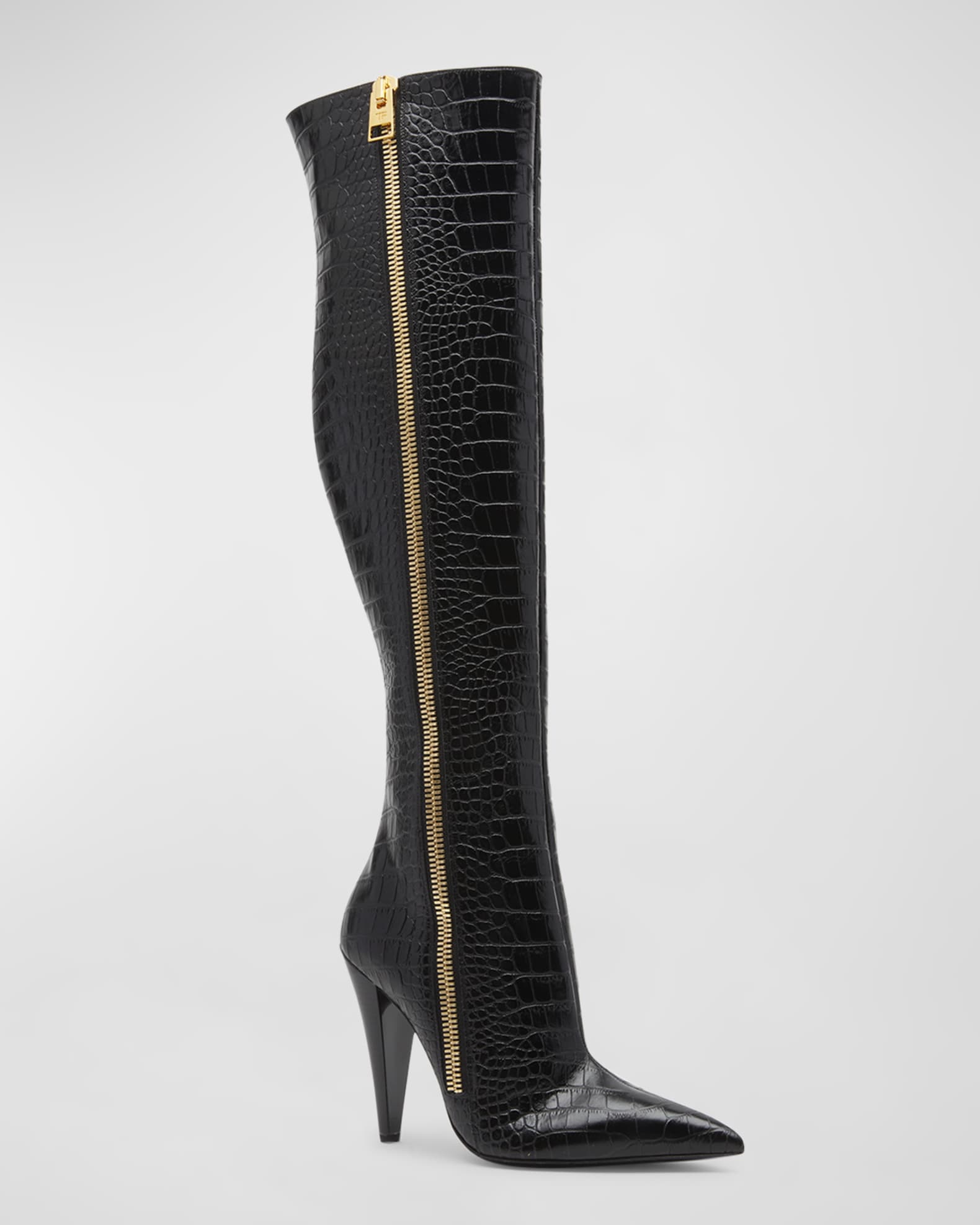 TOM FORD Croco Zip Stiletto Knee Boots | Neiman Marcus