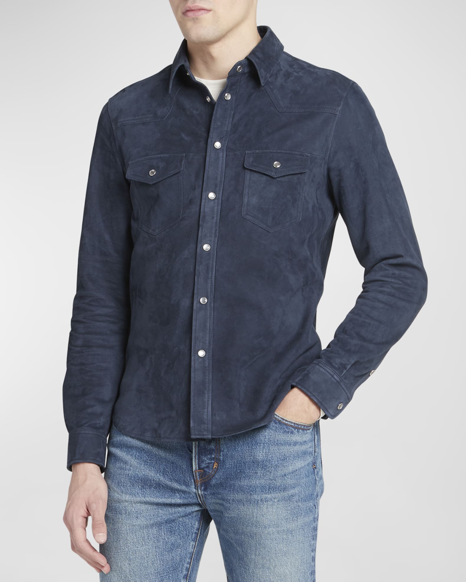 TOM FORD Men's Suede Western Shirt | Neiman Marcus
