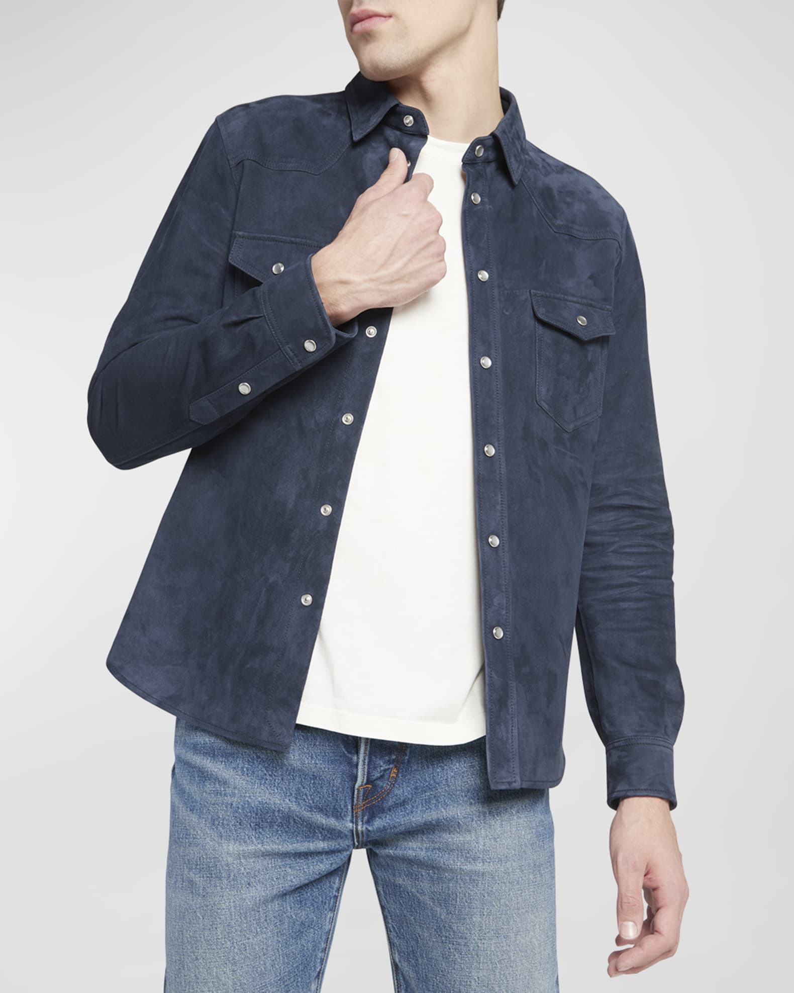 TOM FORD Men's Suede Western Shirt | Neiman Marcus