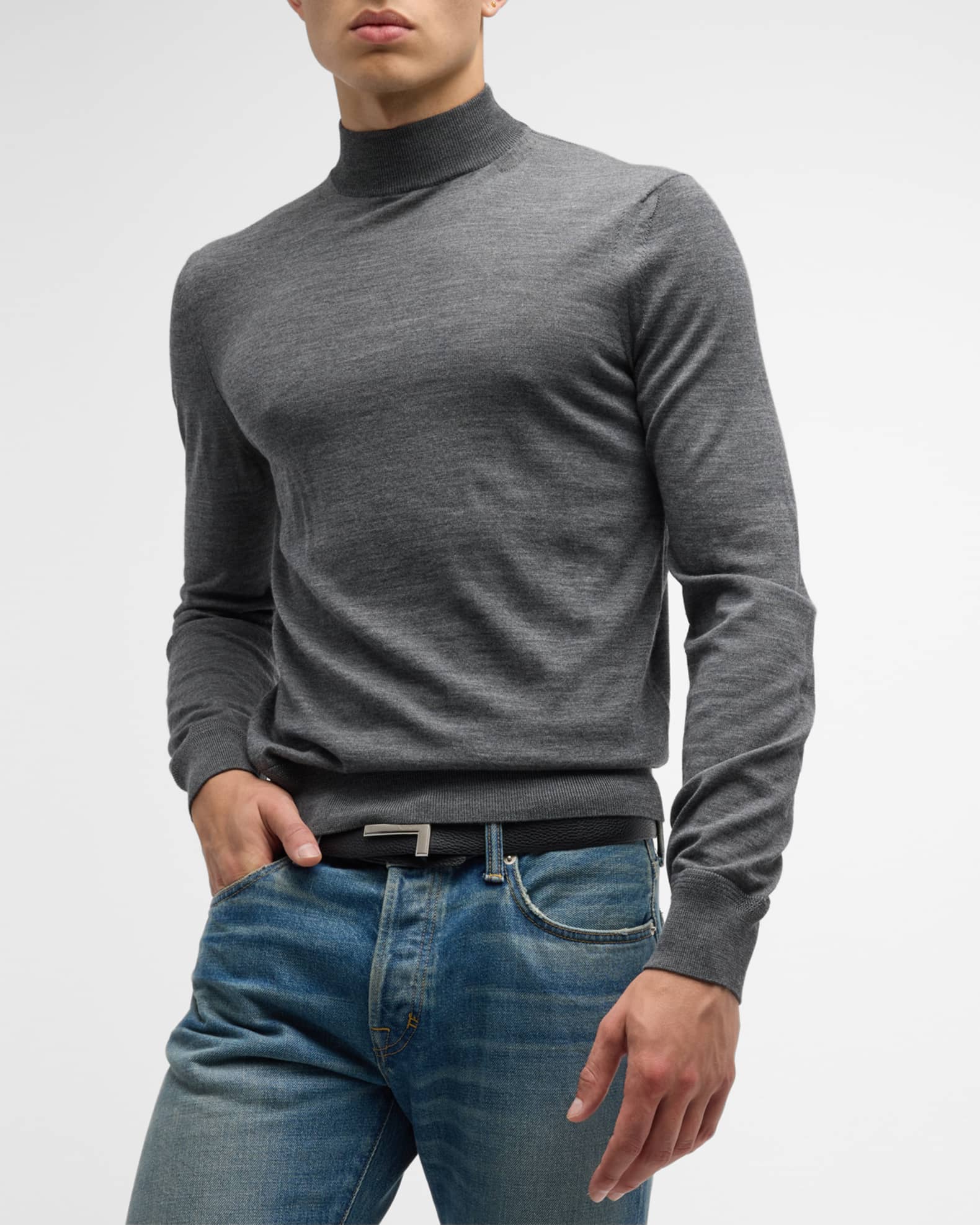 TOM FORD Men's Wool Mock Neck Sweater | Neiman Marcus